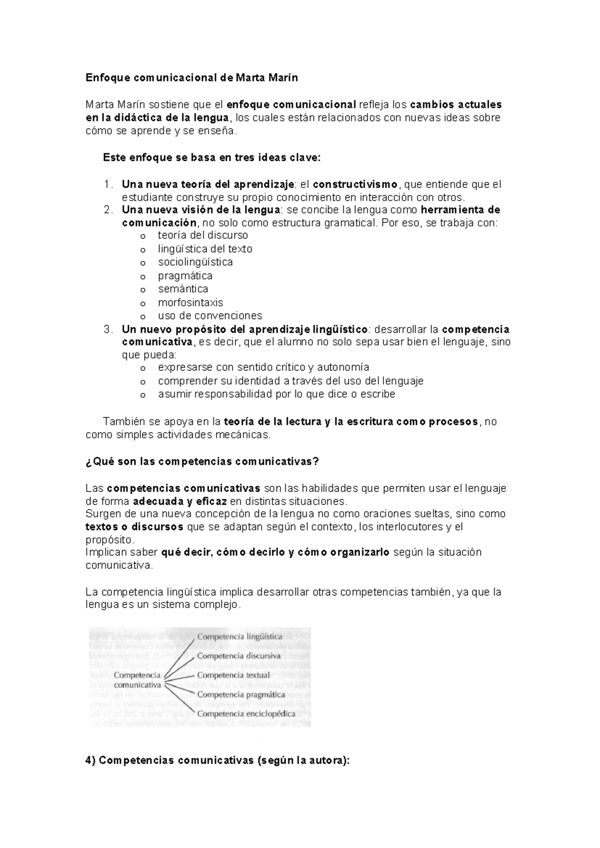 Enfoque Comunicacional y Competencias Lingüísticas según Marta Marín - Studocu