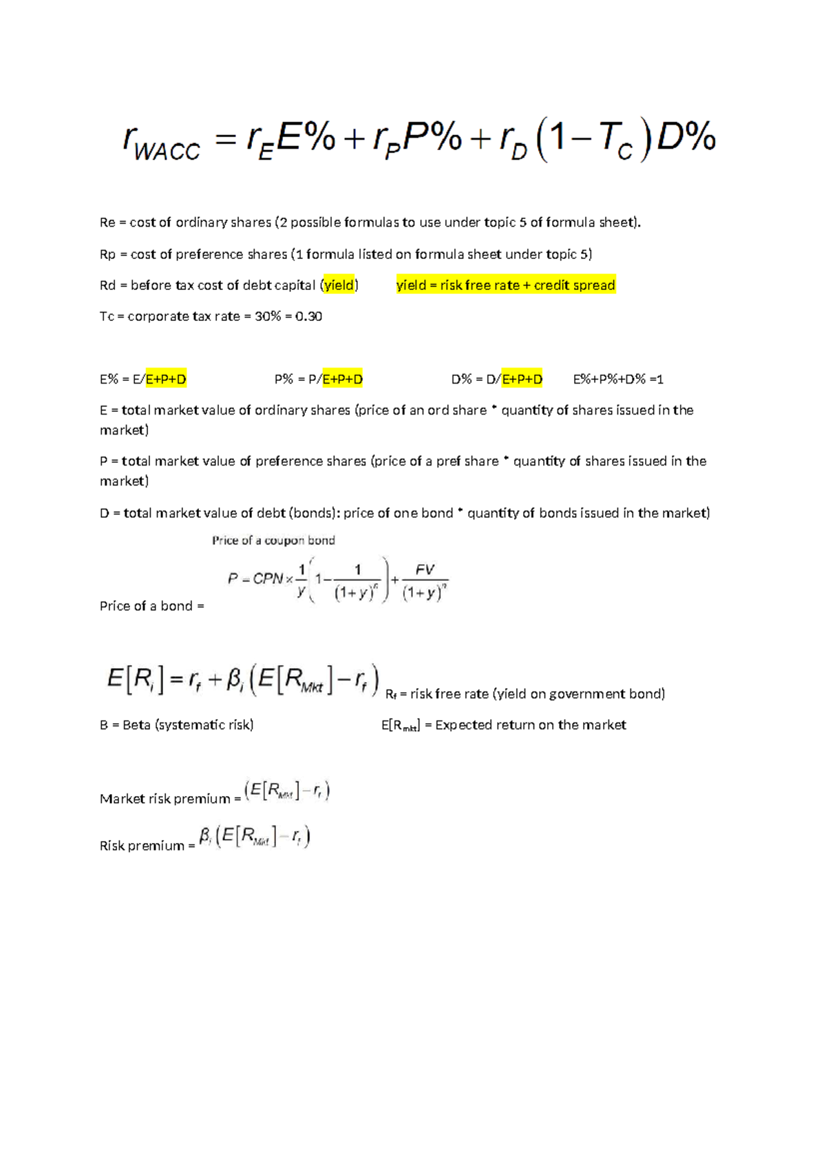 FOF 5: Cost of Capital Formulas for Ordinary & Preference Shares - Studocu