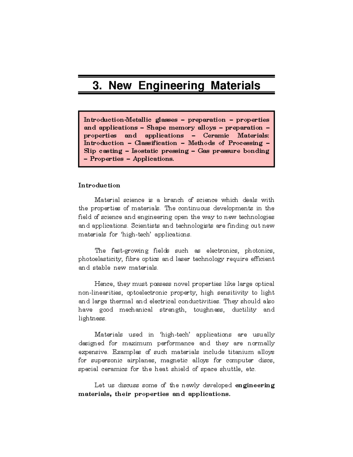 Material Physics Unit 1: Lecture Notes on New Engineering Materials ...