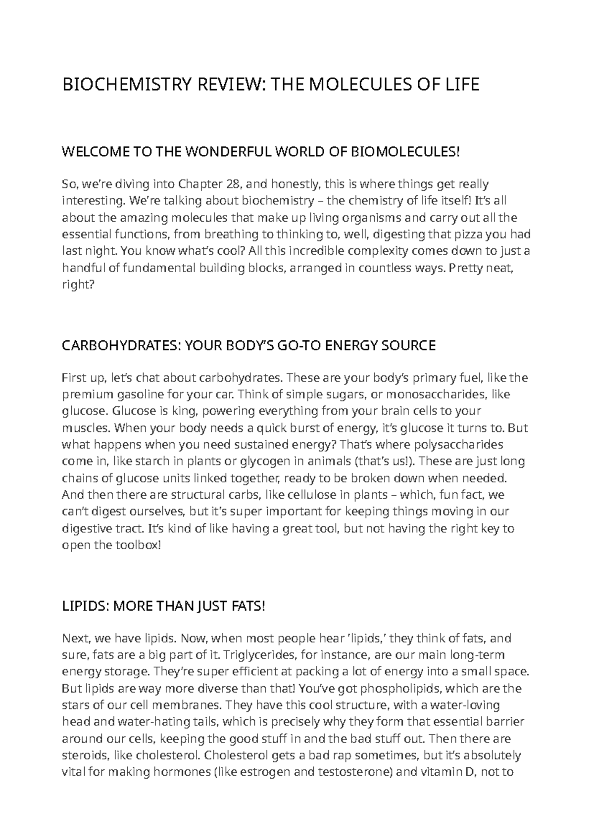 BIOC 101: Biochemistry Essentials - Molecules of Life Review - Studocu