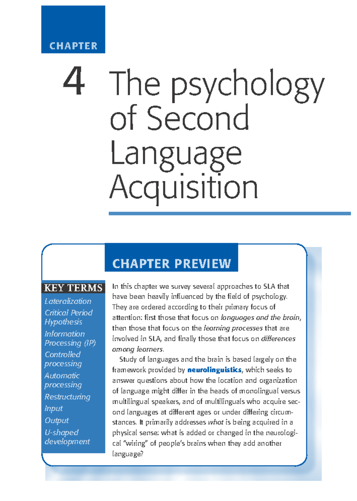 CHA 4: The Psychology of Second Language Acquisition - Studocu