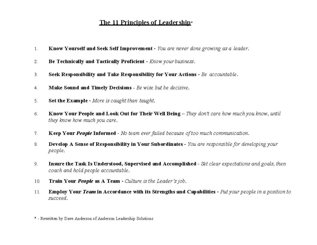 Principles of Leadership Handout (002) - 11 Essential Guidelines - Studocu