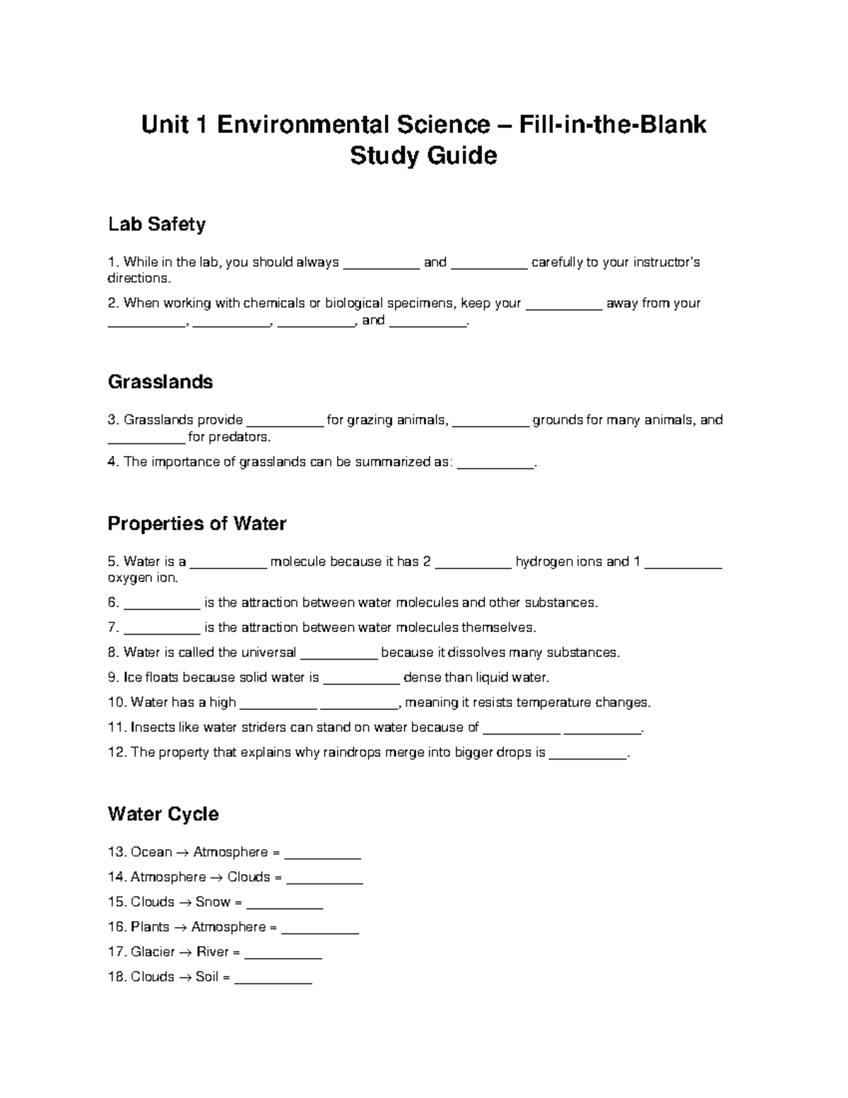 Unit 1 Environmental Science Study Guide: Key Concepts & Terms - Studocu