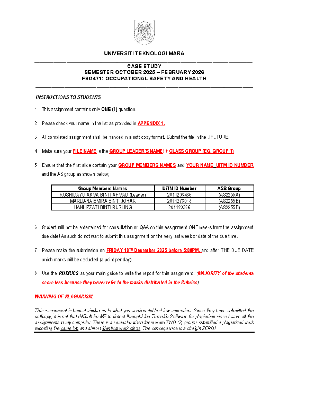 FSG471 Case Study: HIRARC in Applied Science Labs (Oct 2025 - Feb 2026 ...