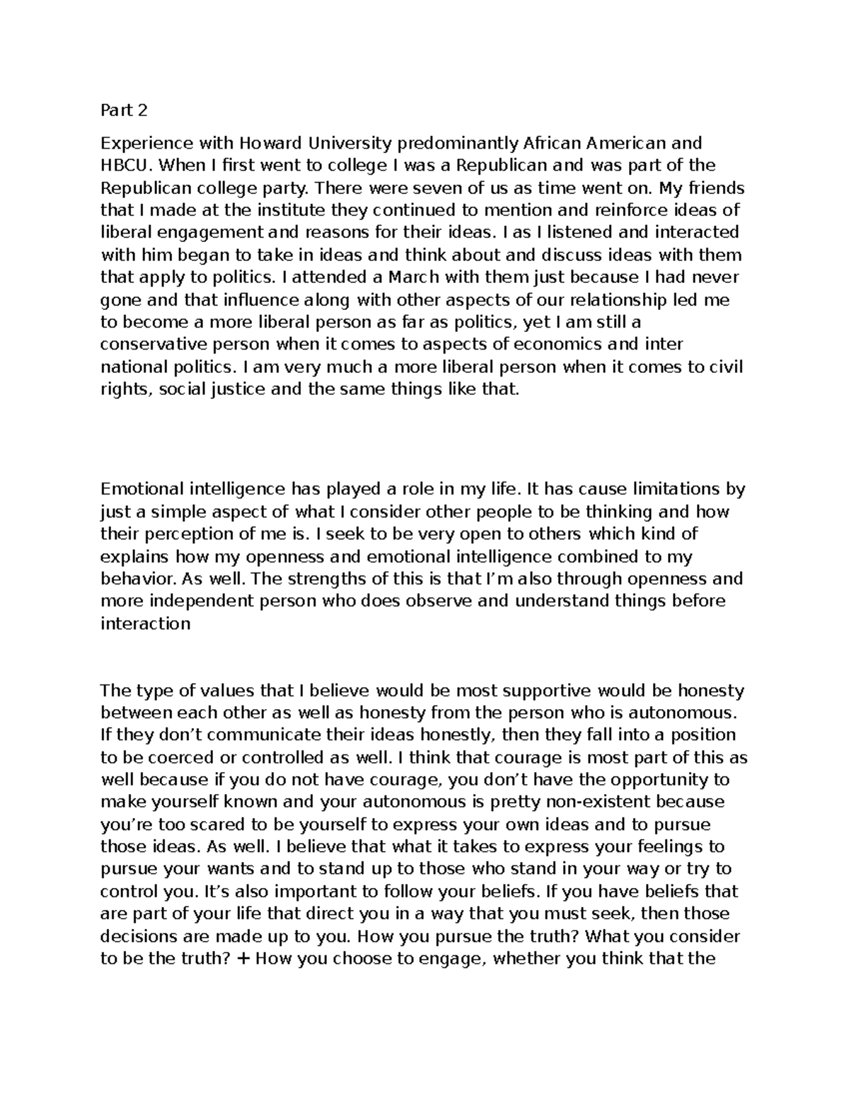 Part 2: Personal Growth at Howard University - Milestone 1 - Studocu