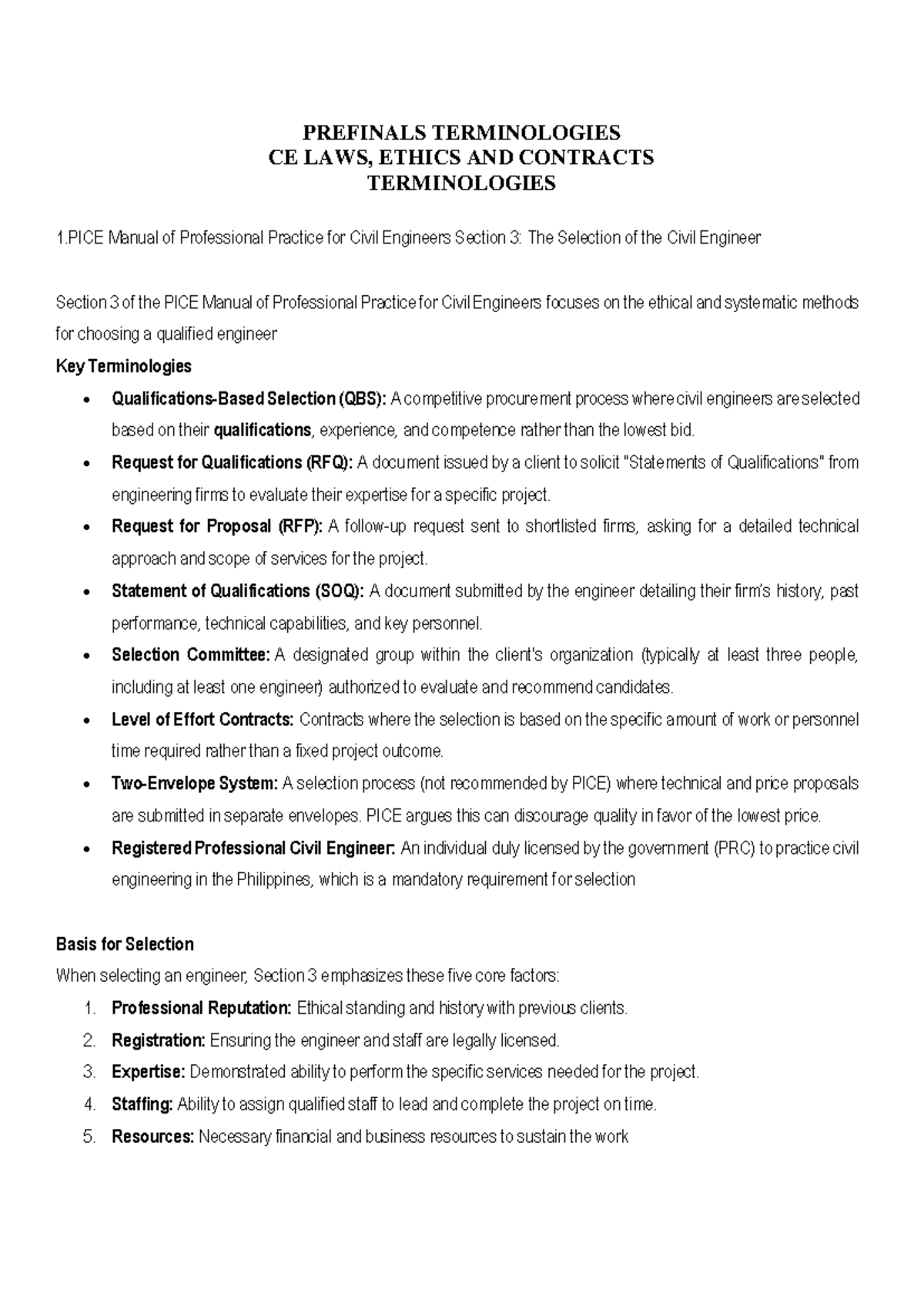 PREFINALS CE LAWS: Key Terminologies and Concepts in Ethics and ...