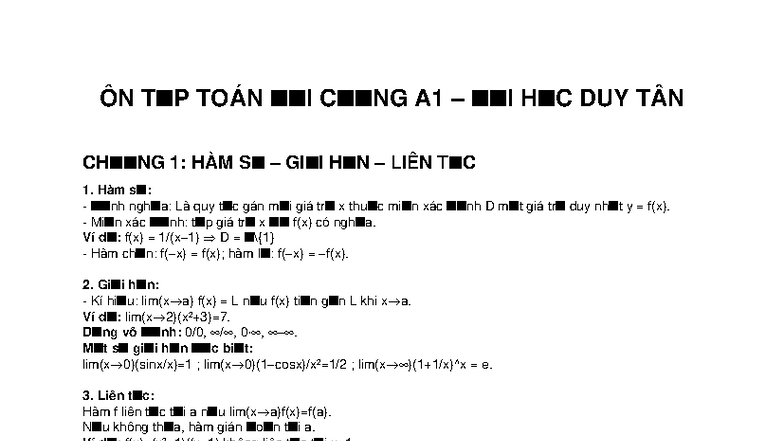 On tap Toan Dai Cuong A1 Duy Tan - ÔN TnP TOÁN nnI CnnNG A1 – nnI HnC ...