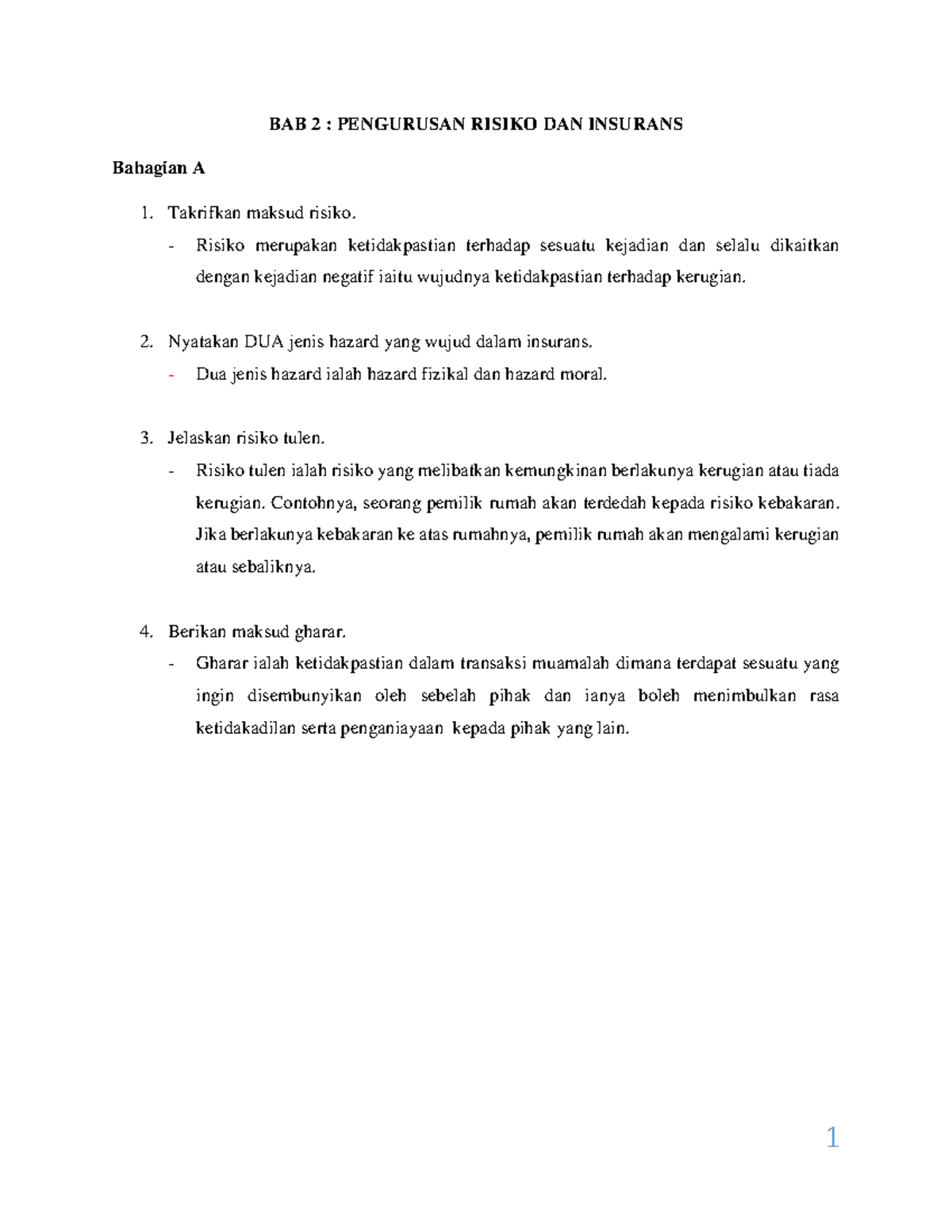 BAB 2 - PENGURUSAN RISIKO DAN INSURANS - BAB 2 : PENGURUSAN RISIKO DAN ...