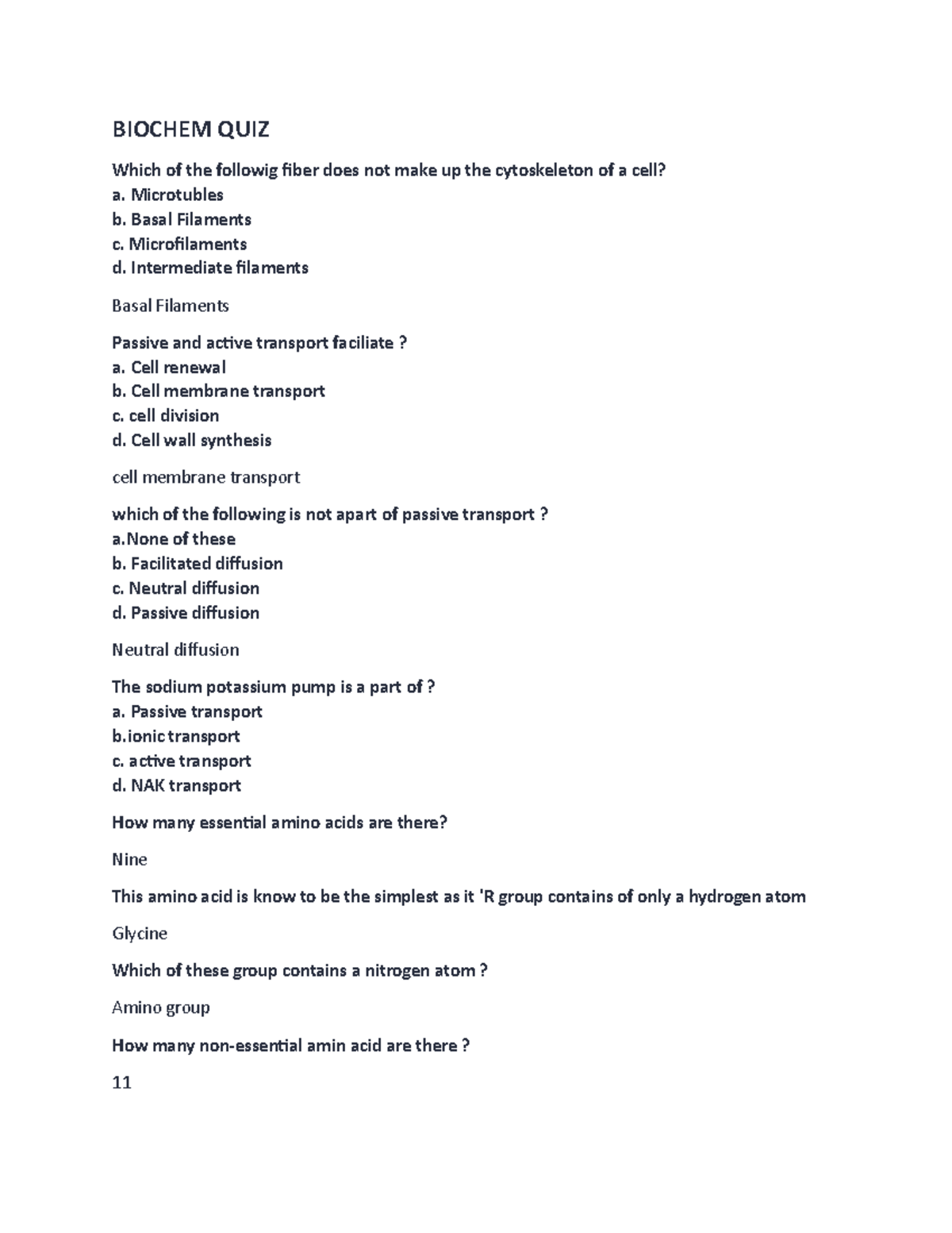 Biochem-QUIZ: Key Practice Questions from Biochemistry 11th Edition ...