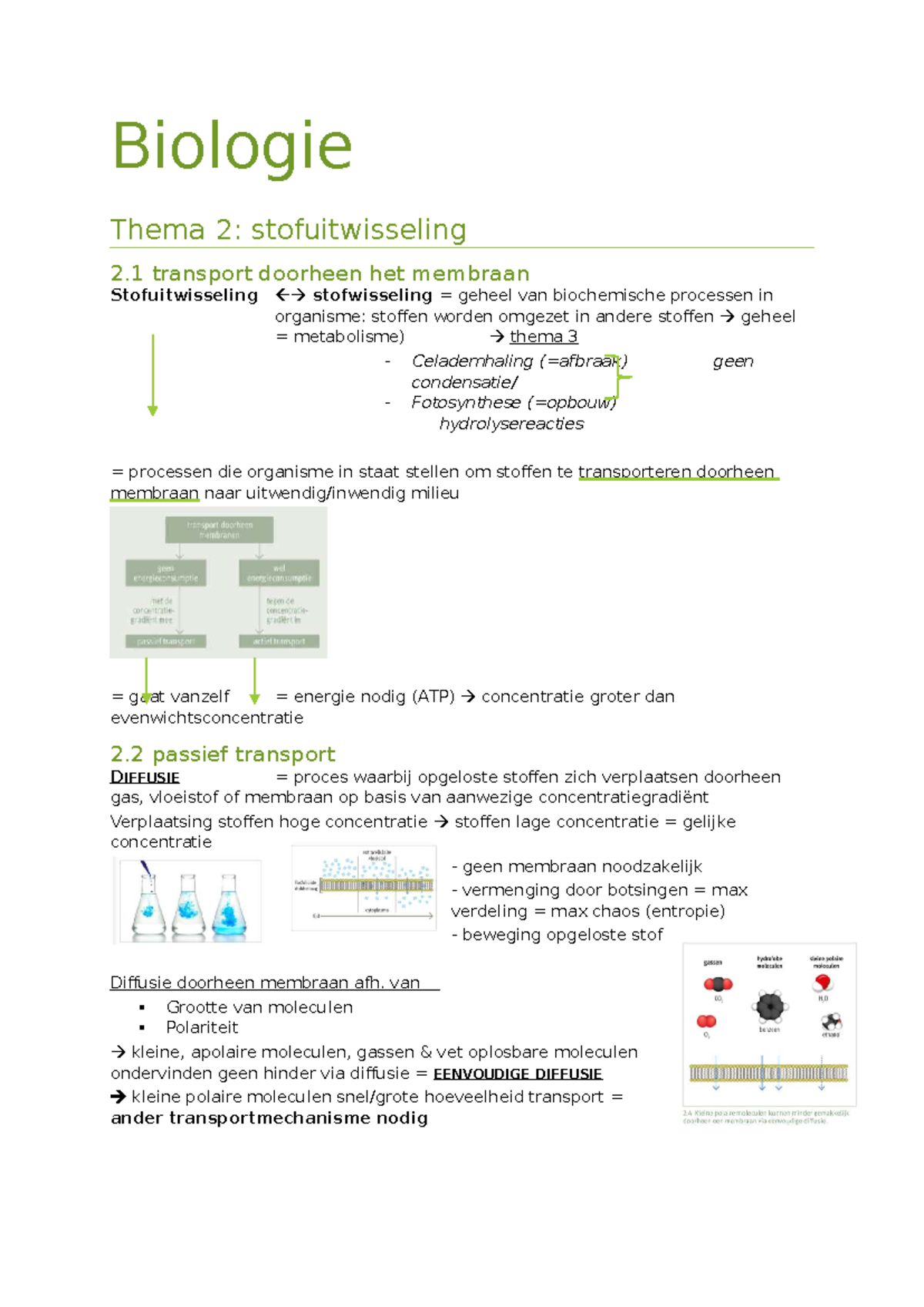 Thema 2: Stofuitwisseling en Transportprocessen in Biologie - Studocu