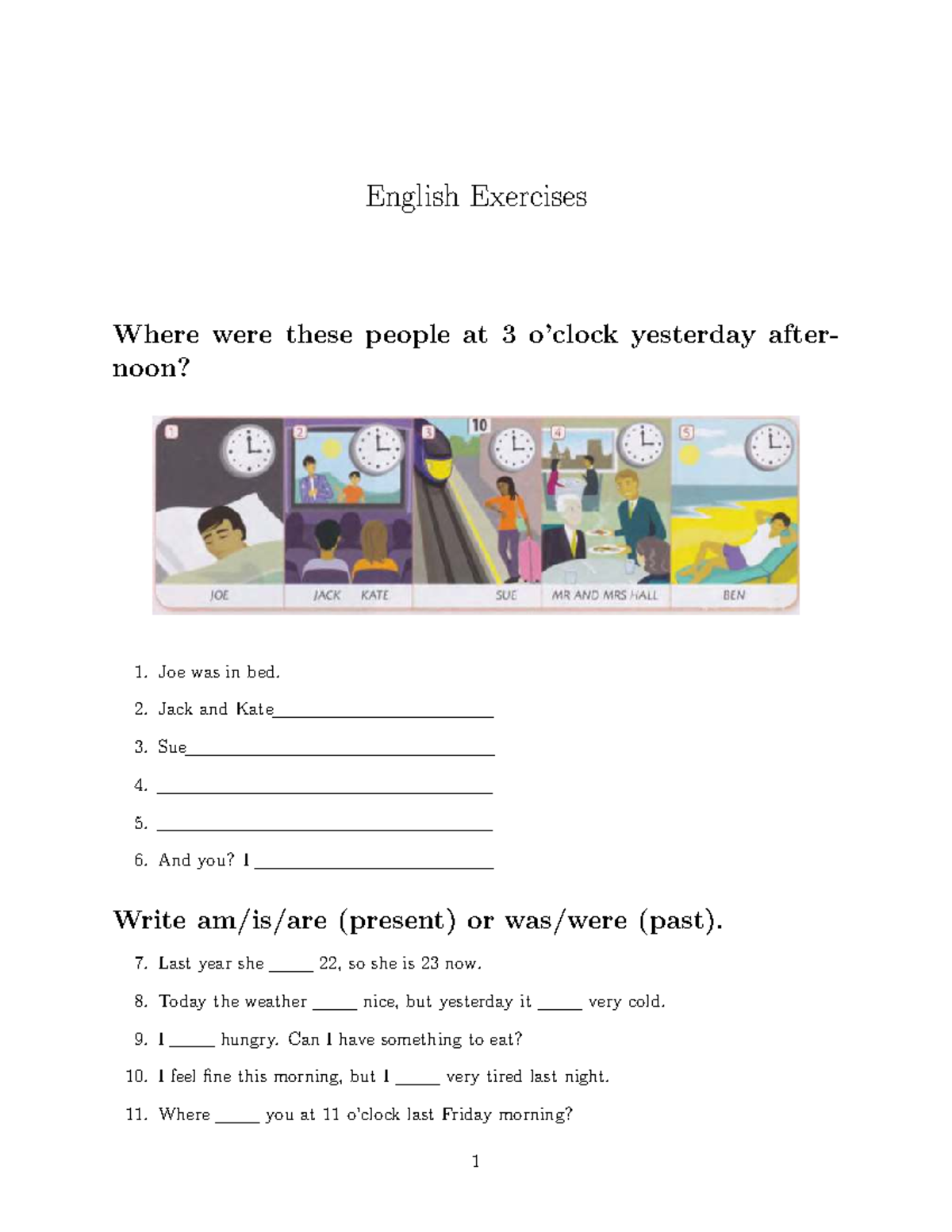 English Past Simple Exercises: Was/Were - Notas de aula - Studocu