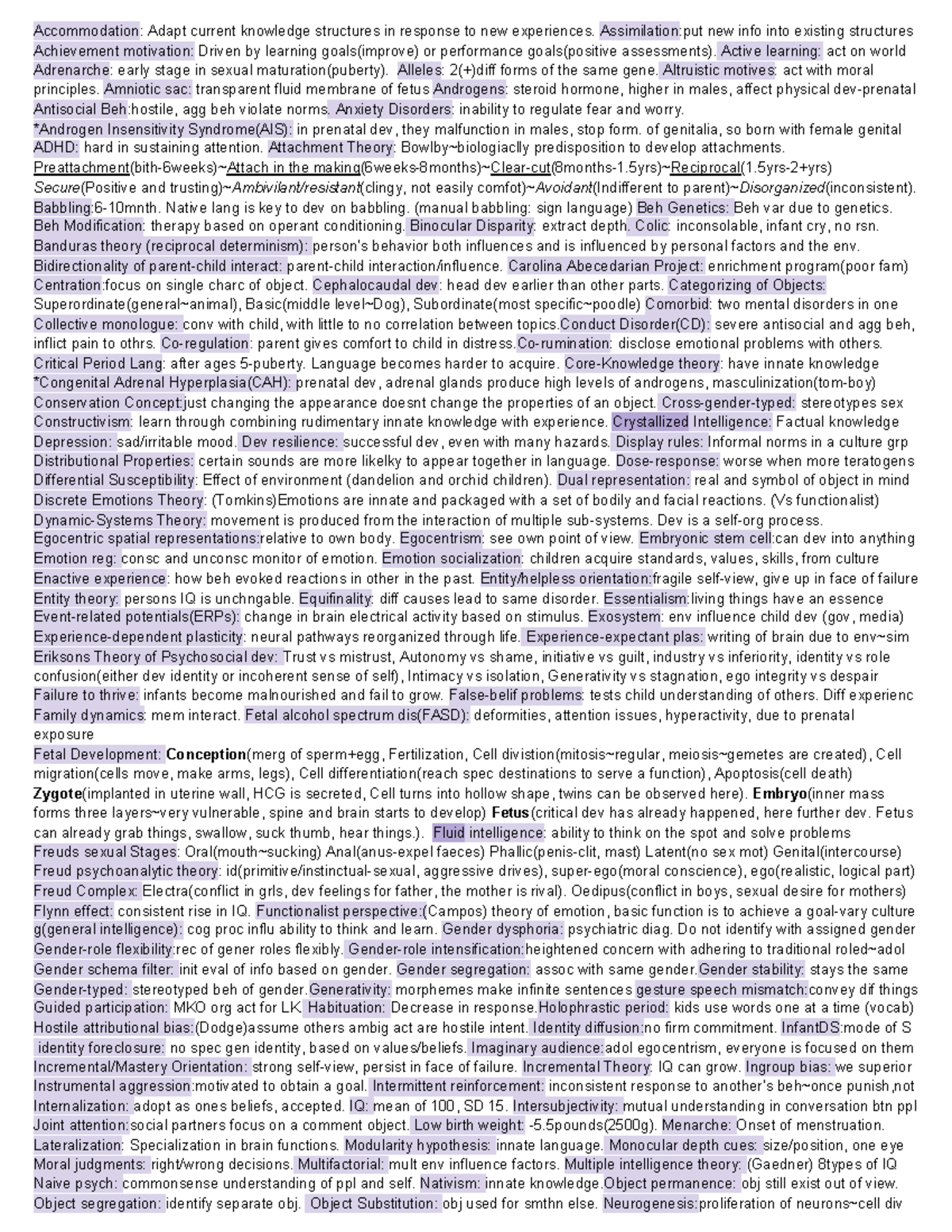 Developmental Psychology Terminology Thematic Dictionary Exam - Studeersnel