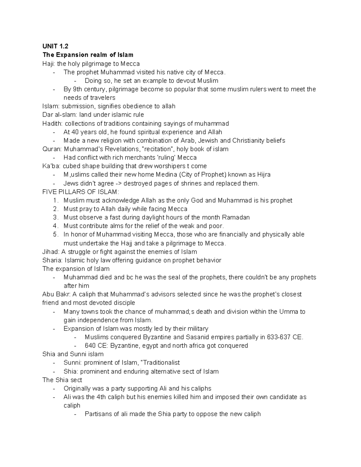 Q1 APWH Study Guide: The Expansion of Islam and Early Dynasties - Studocu