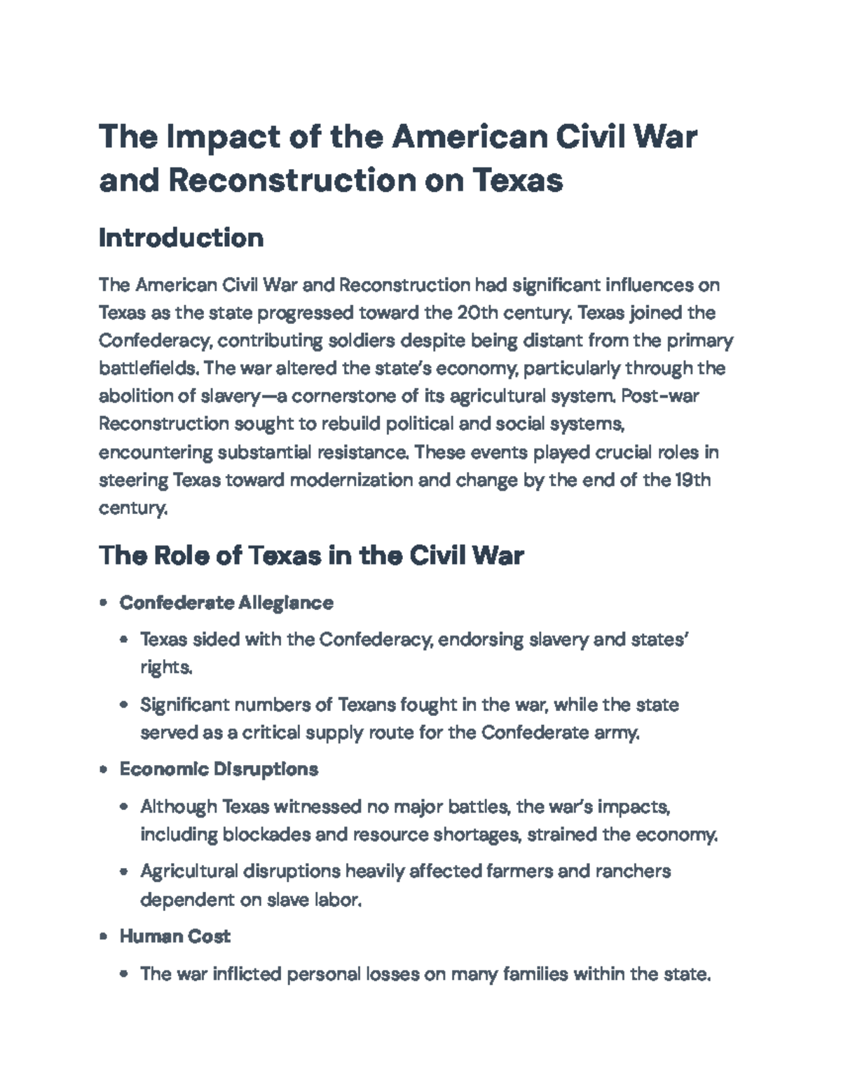 The Impact of the American Civil War & Reconstruction on Texas History ...