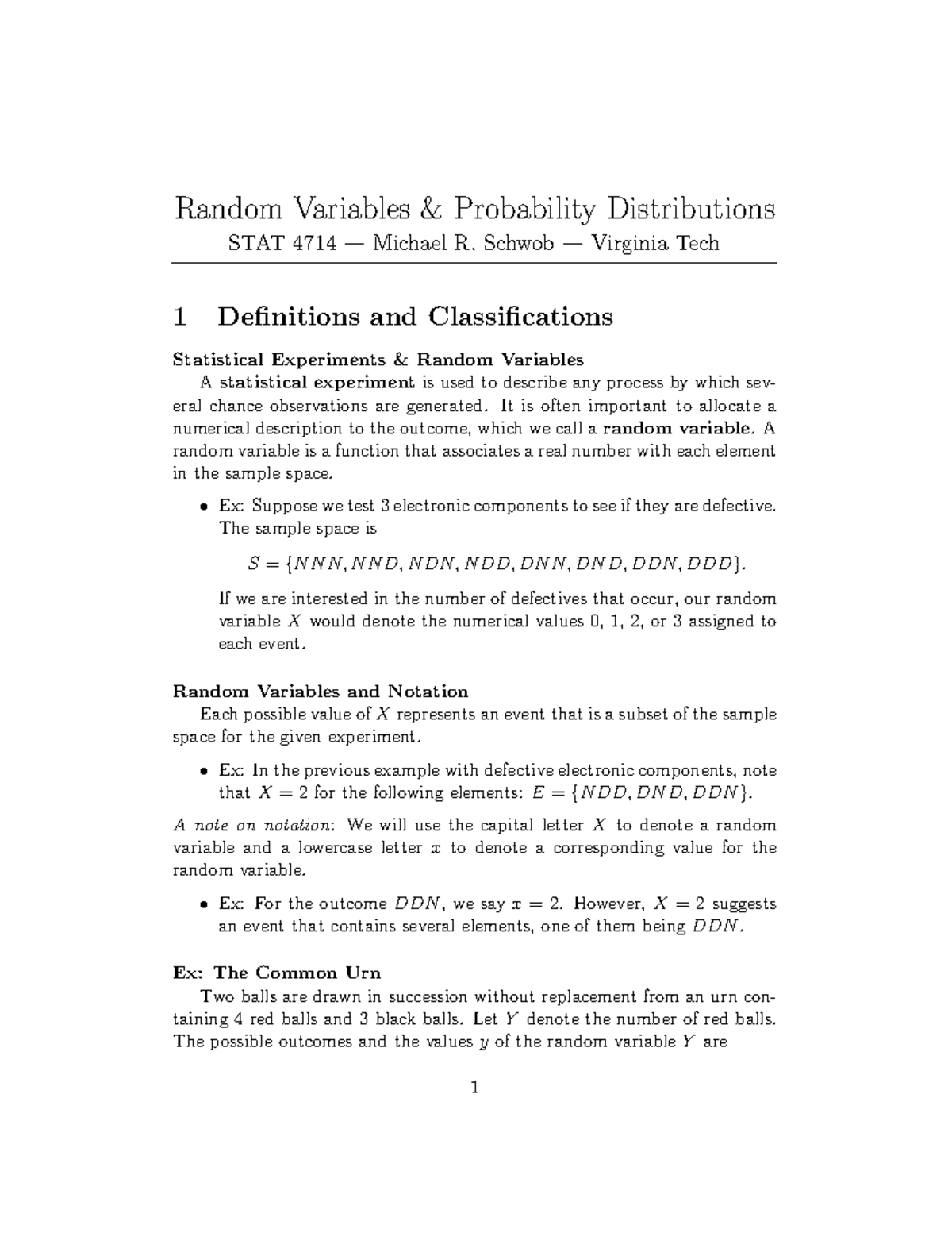 Random Variables & Probability Distributions - STAT 4714 Study Notes ...