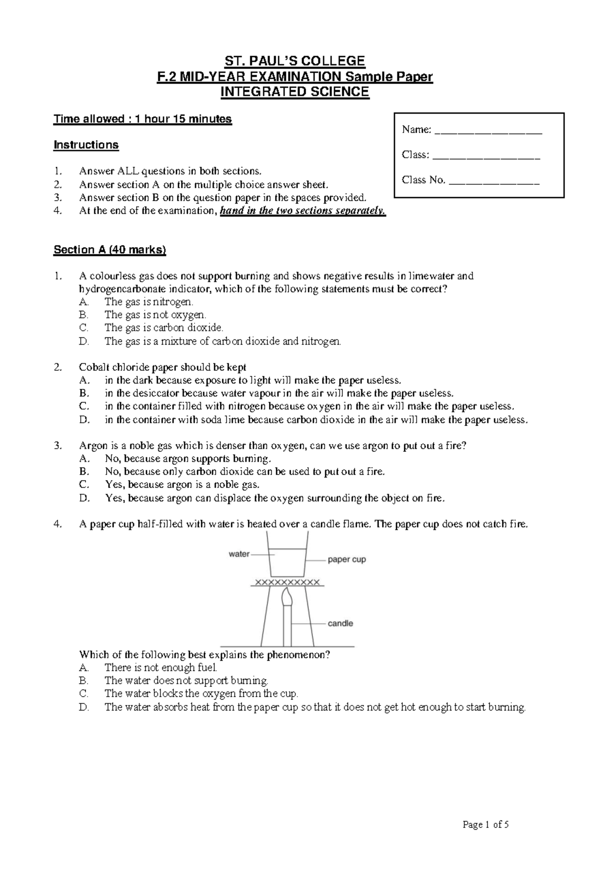 Integrated Science F Mid-Year Exam Sample Paper - SPC - Studocu