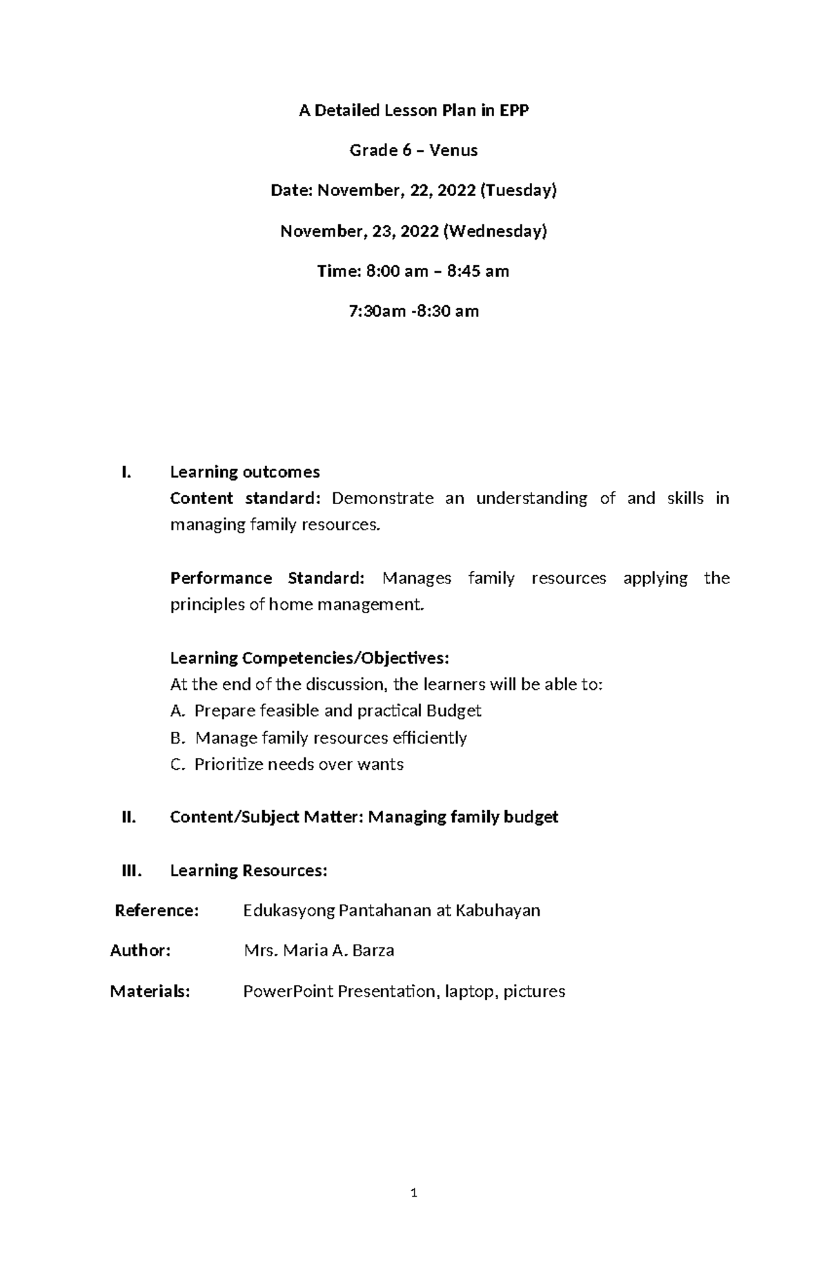 Detailed Lesson Plan in EPP 6 1 1 - A Detailed Lesson Plan in EPP Grade ...