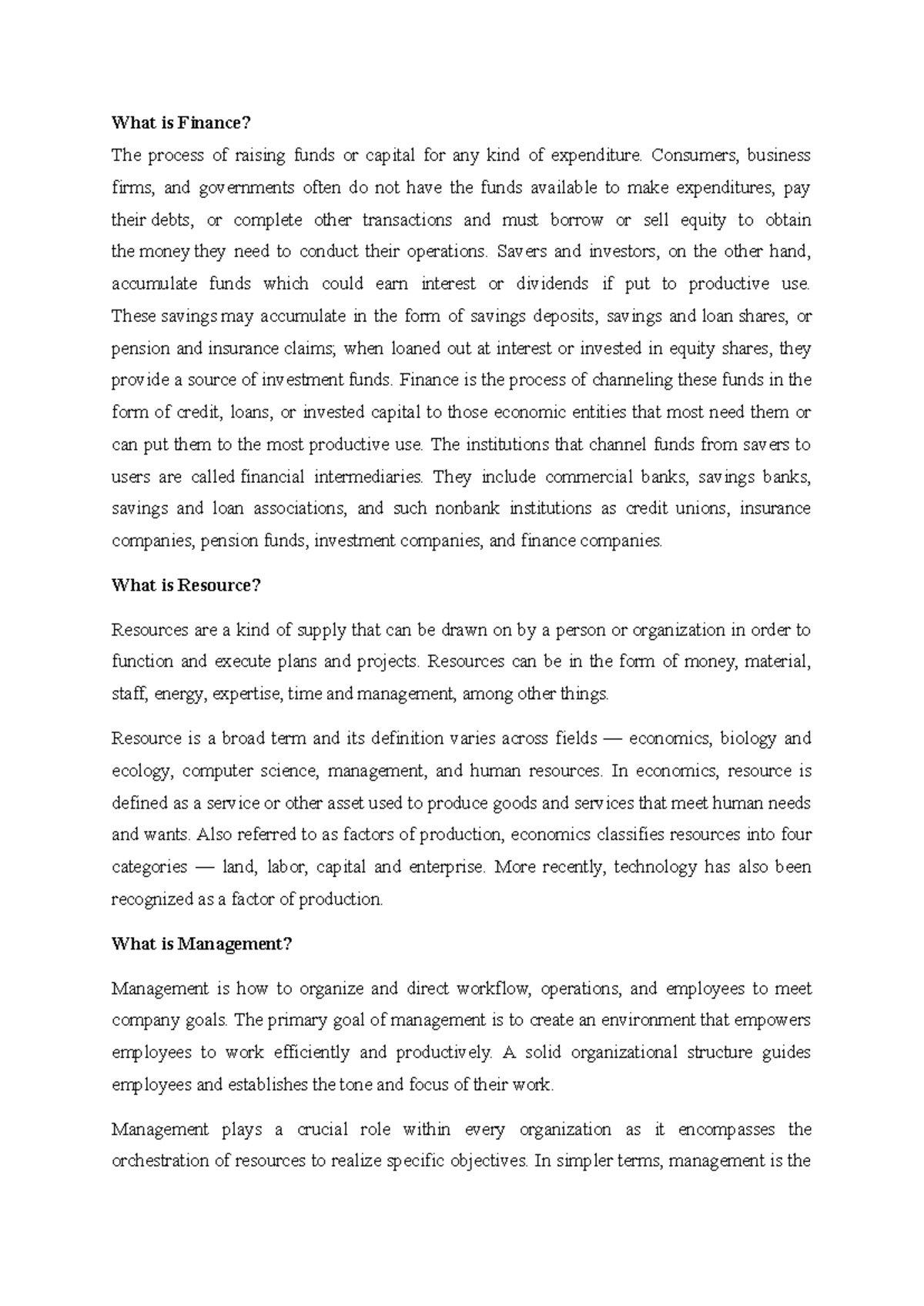 Financial Resource Management: Overview and Key Concepts - Studocu