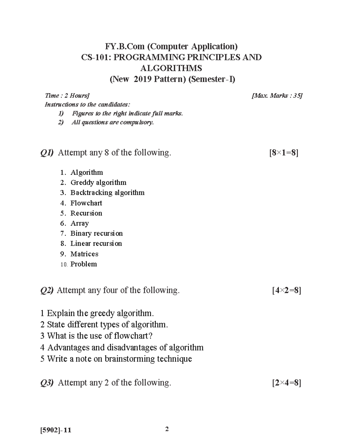 Fy Bcom Practise Test Sets 5902 11 2 Fyb Computer Application Cs 101 Programming