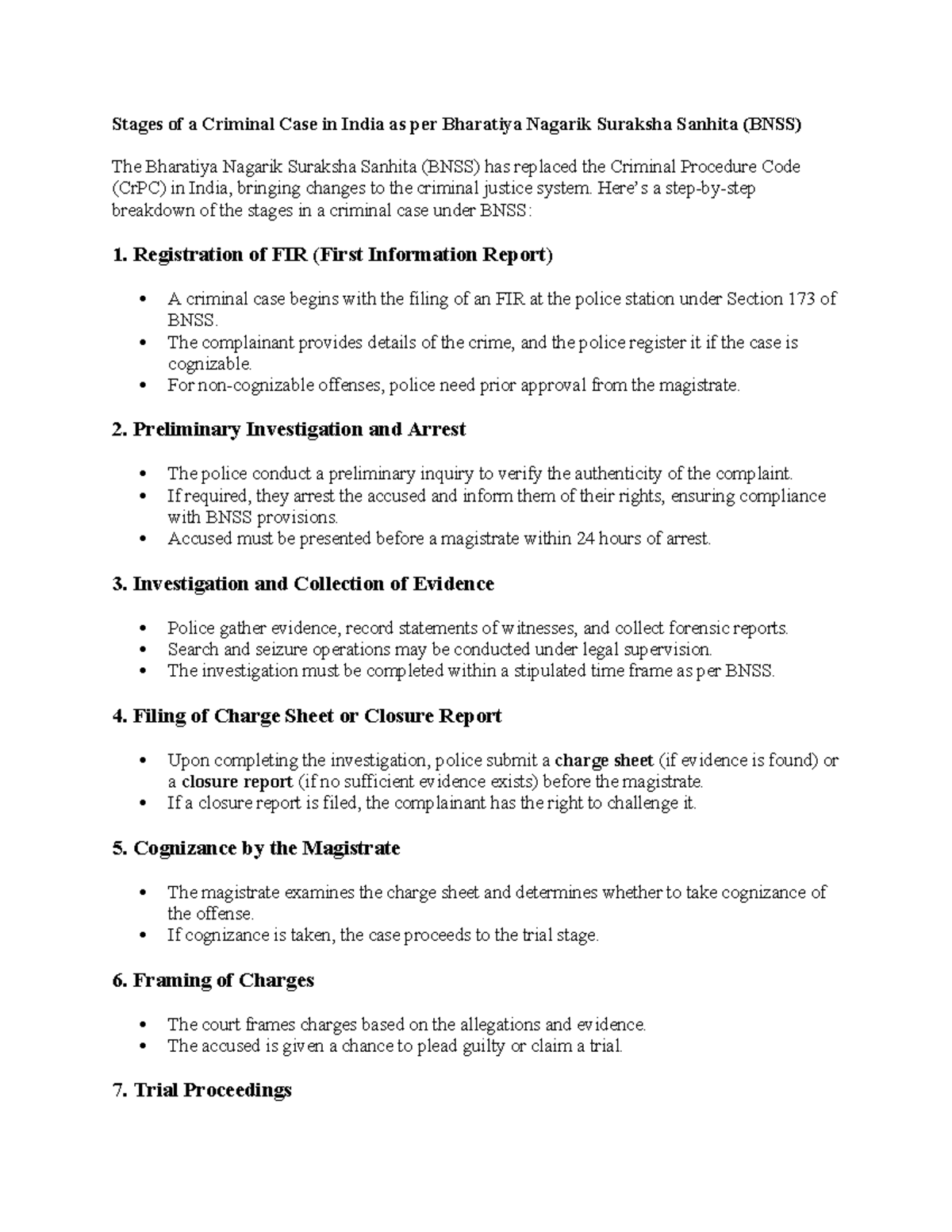 Stages of a Criminal Case in India under BNSS: A Detailed Overview ...