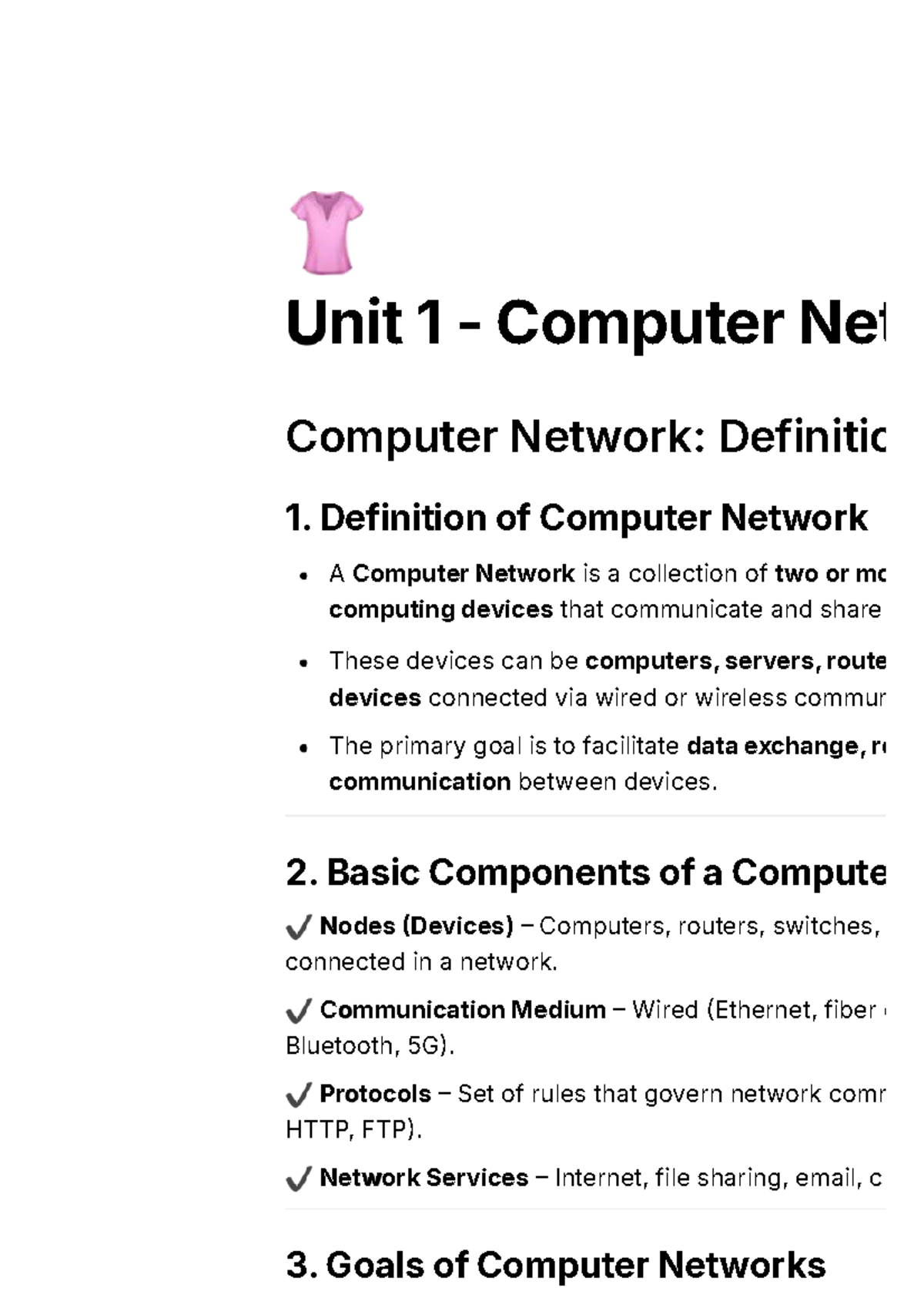 Unit 1 Computer Network: Key Concepts and Components Overview - Studocu