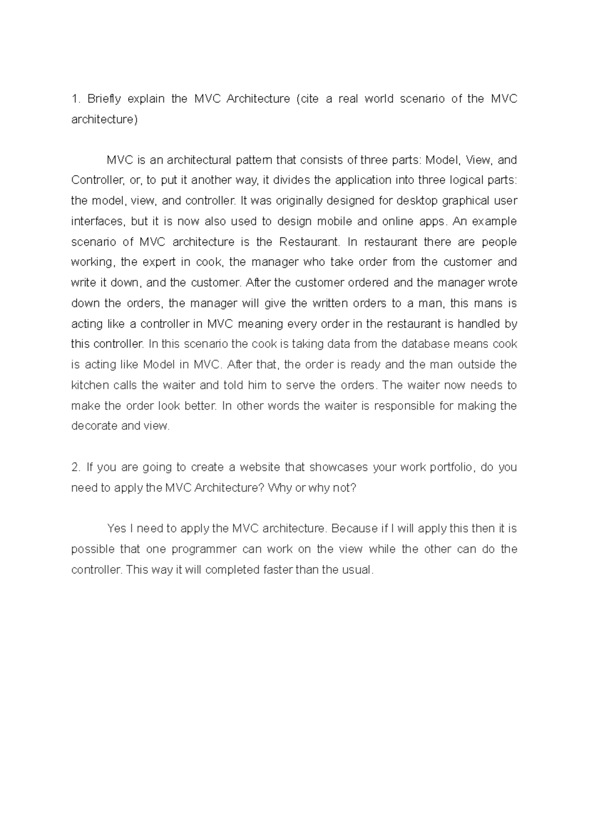 Mvc Architecture And Real World Scenario Of Mvc Architecture Briefly Explain The Mvc