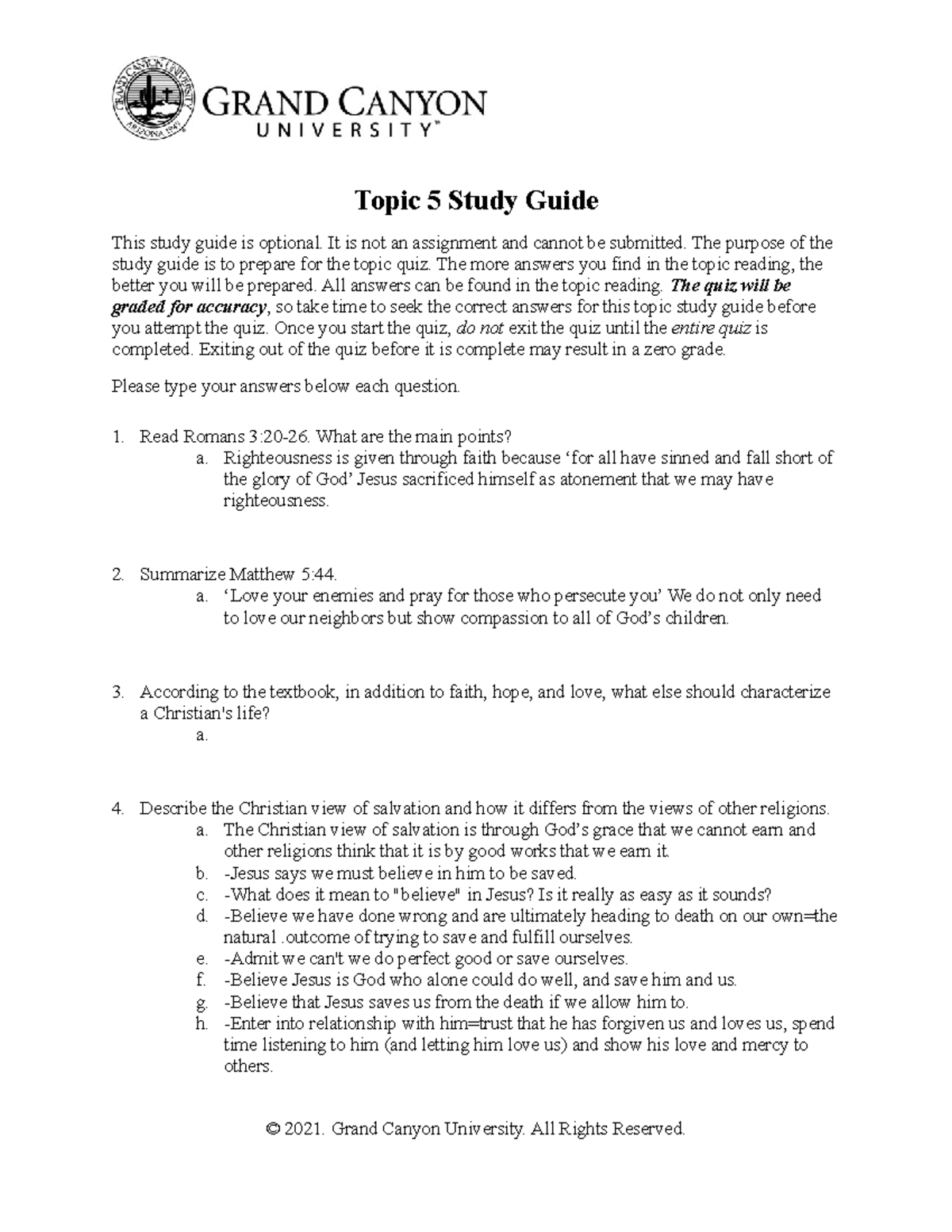 Topic 5 Study Guide - Topic 5 Study Guide This study guide is optional ...