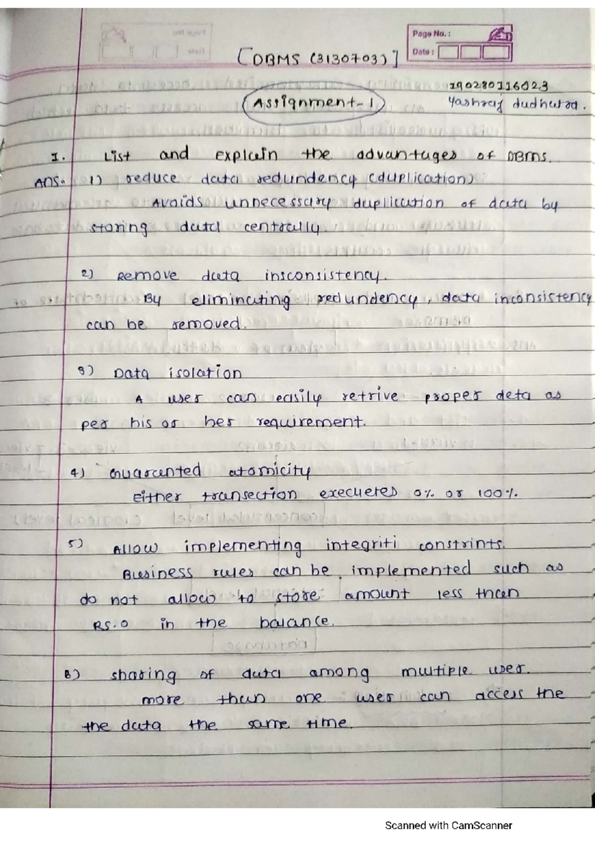 DBMS Assignment-1 Overview and Key Concepts (Unit-1) - Studocu