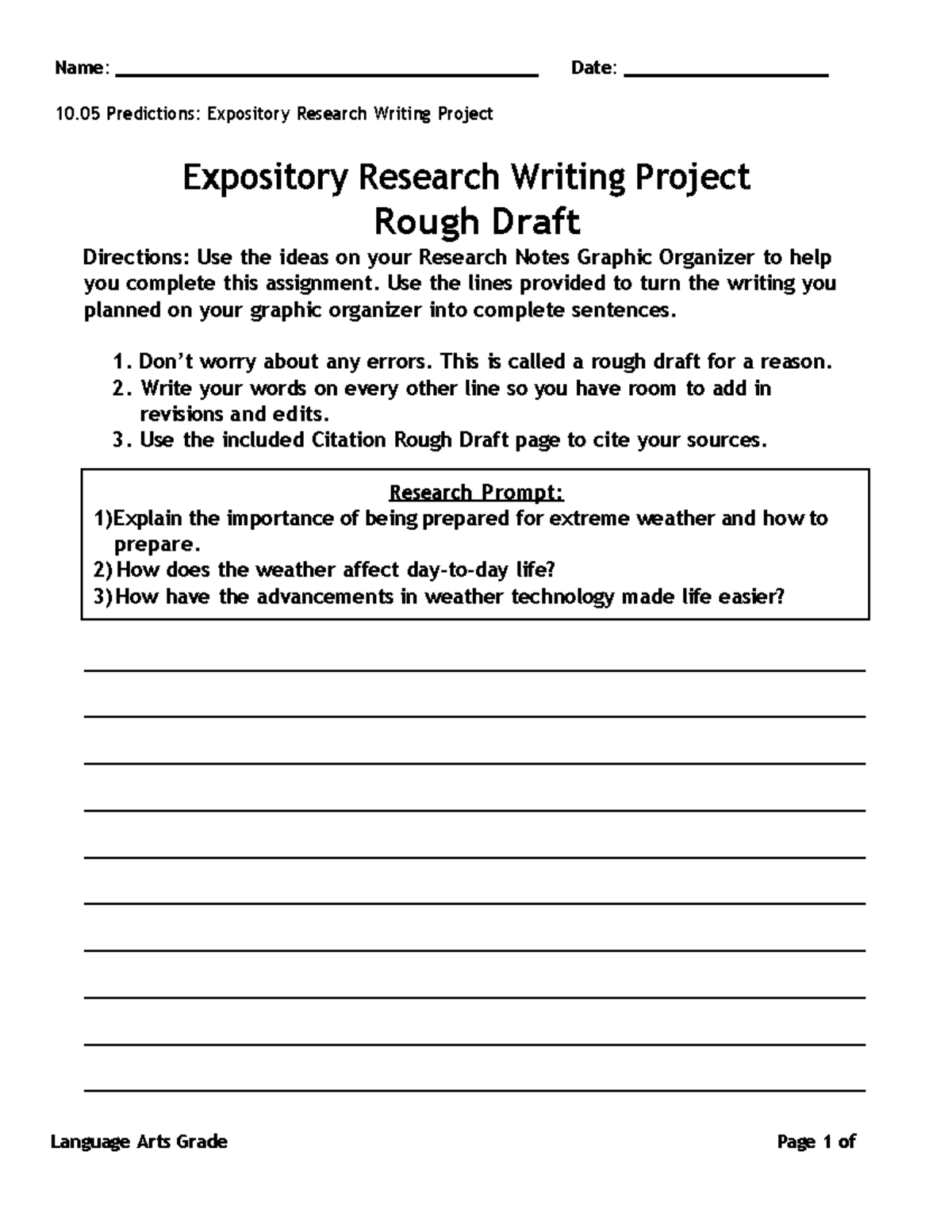 ELA G5 Expository Research Project: Preparing for Extreme Weather - Studocu