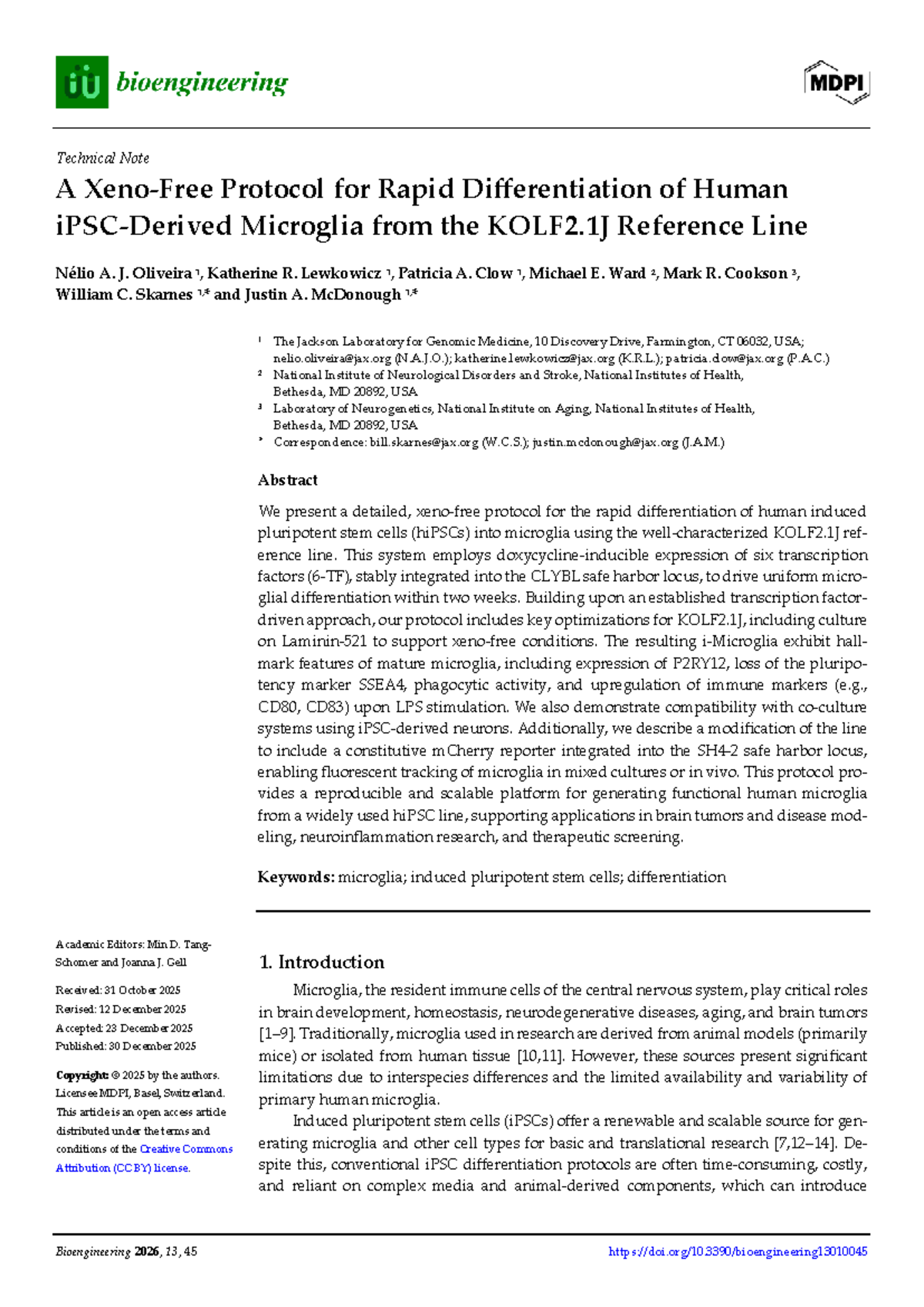 Bioengineering 2026: Rapid Differentiation of Human Microglia from ...