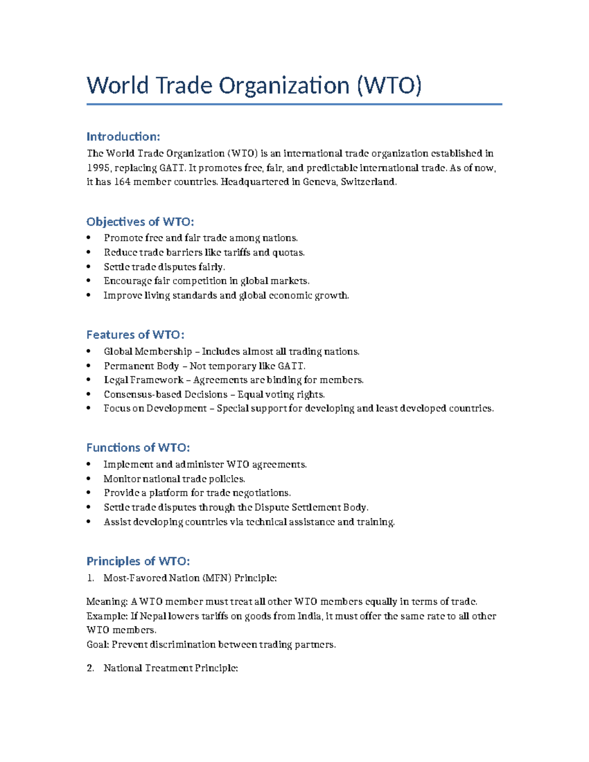 WTO Notes: Key Concepts and Mnemonics for Understanding (WTO) - Studocu