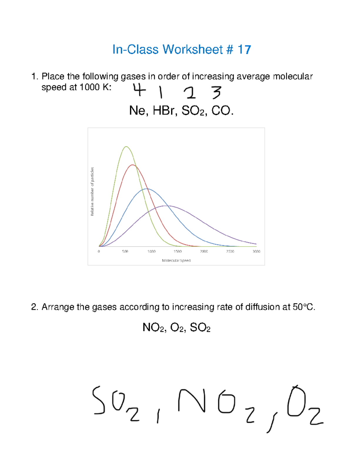 Chemistry Worksheet 15: Gas Properties and Kinetic Theory - Studocu