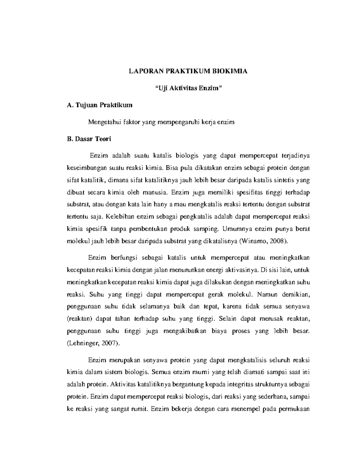 Laporan Praktikum Biokimia: Uji Aktivitas Enzim dan Faktor Pengaruhnya ...