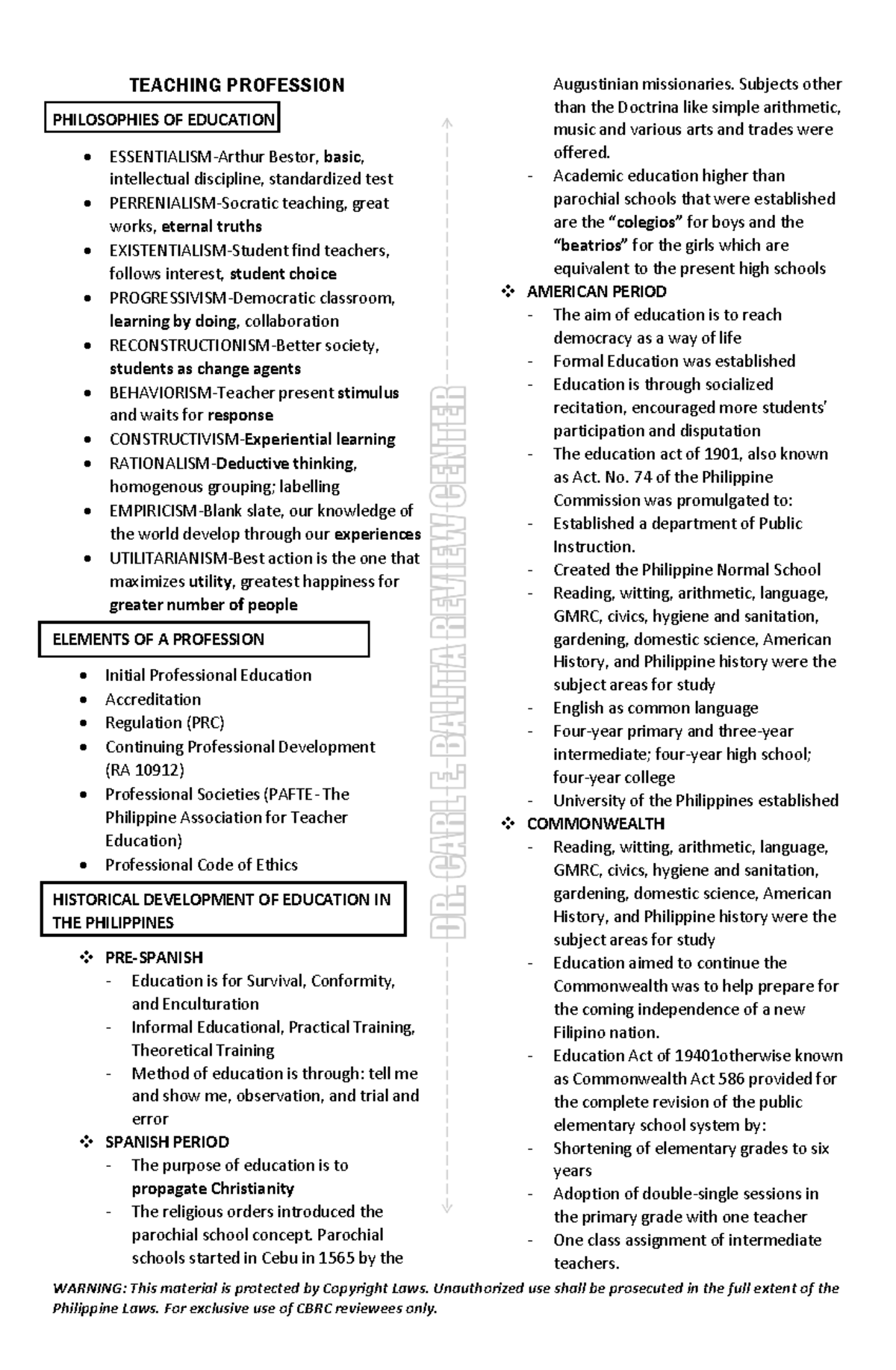 Teaching Profession Notes: Philosophies, History, and Standards in ...