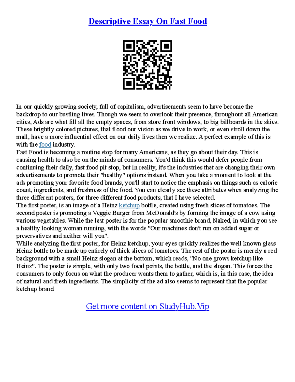 Descriptive Essay Food - Descriptive Essay On Fast Food In our quickly ...