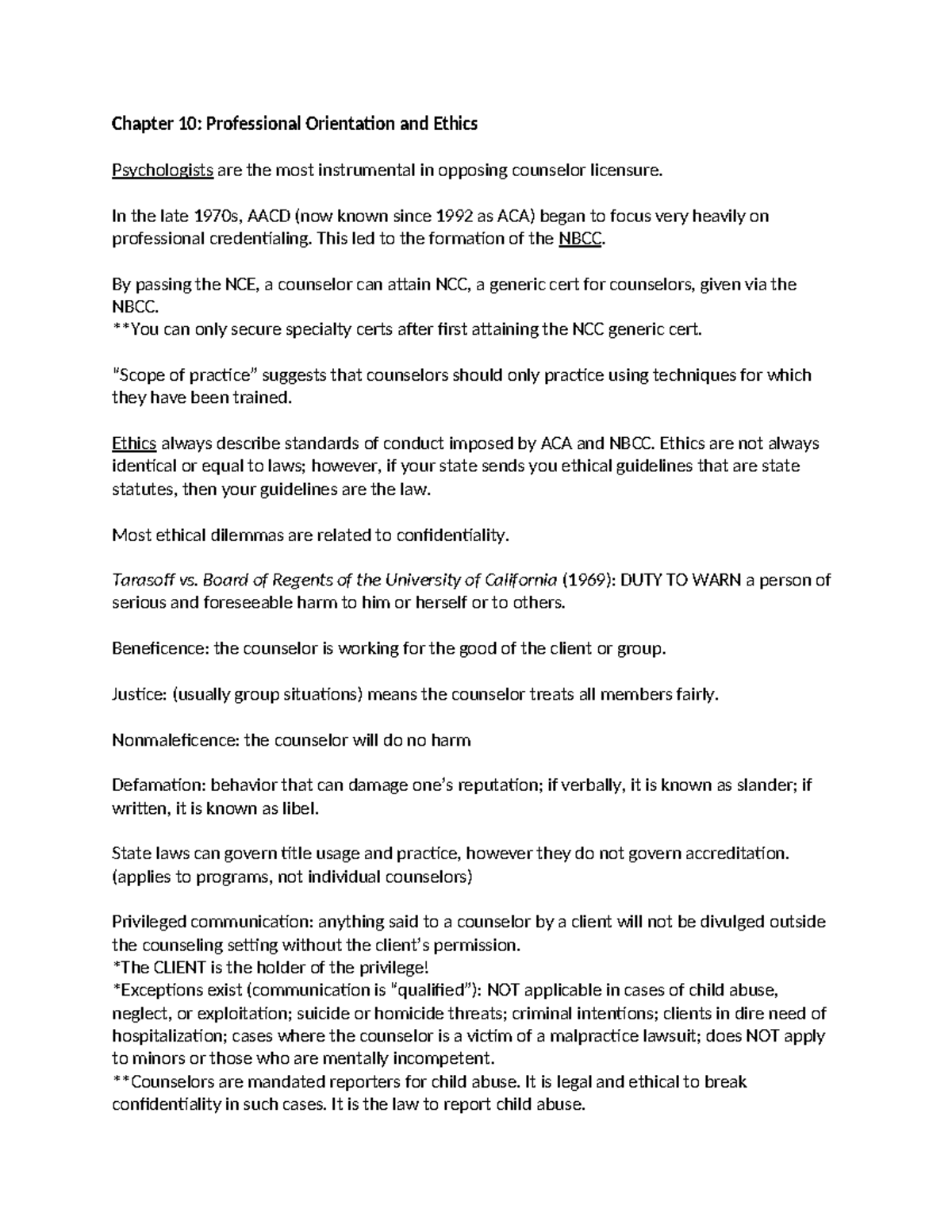 Chapter 10- Professional Orientation and Ethics - Chapter 10: Professional Orientation and ...