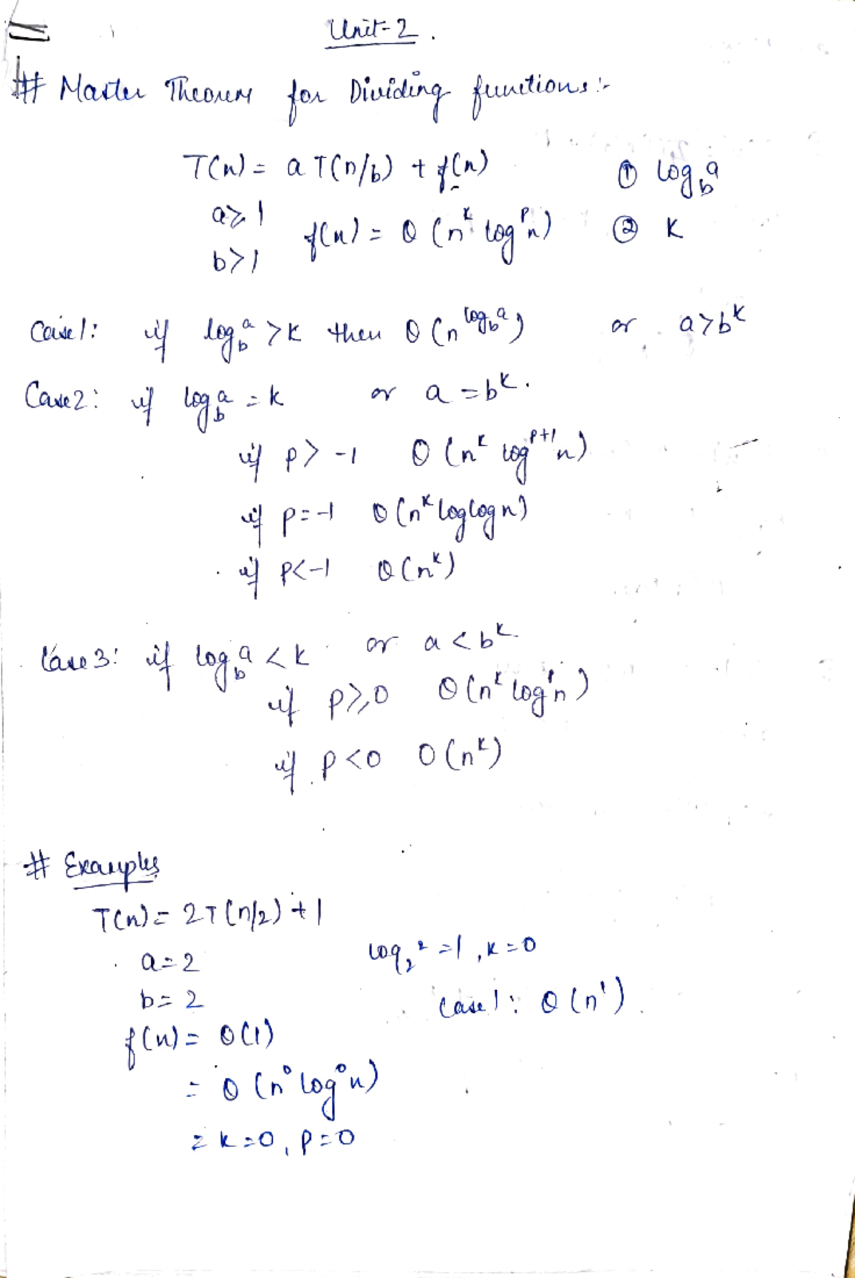 Unit 2 - notes - TCN =a T(n/) t l) ####### Cau2: lgk . b7) Q- 2 Uit 2 ...