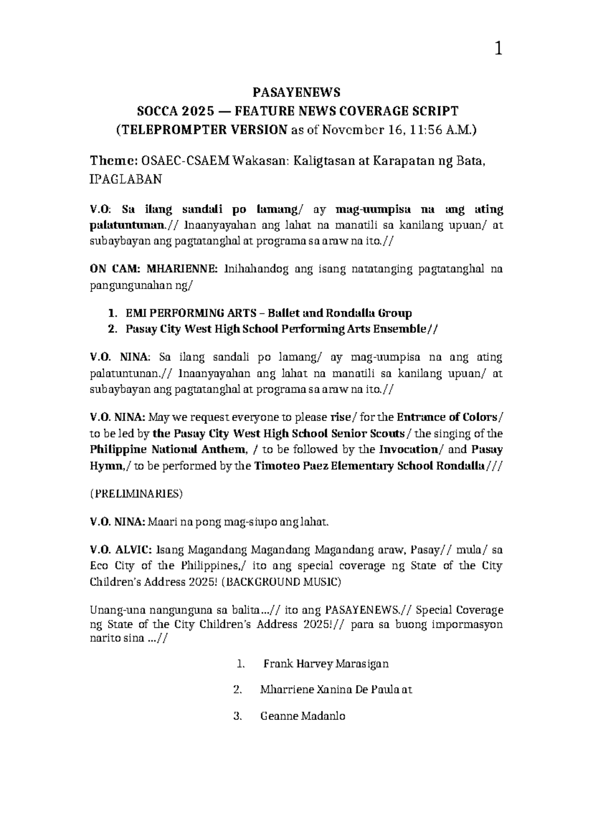 SOCCA 2025: Pasay City Address Coverage Script (Teleprompter) - Studocu