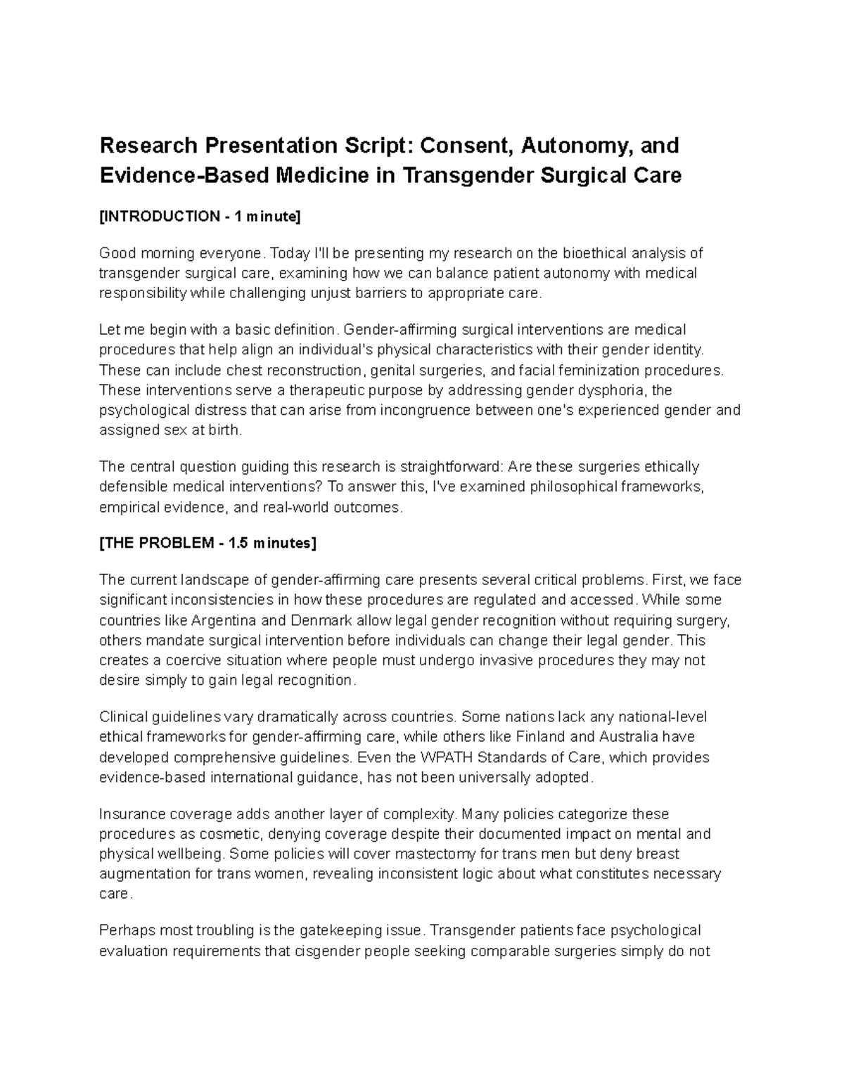 Research Presentation Script: Ethical Analysis of Transgender Surgical ...