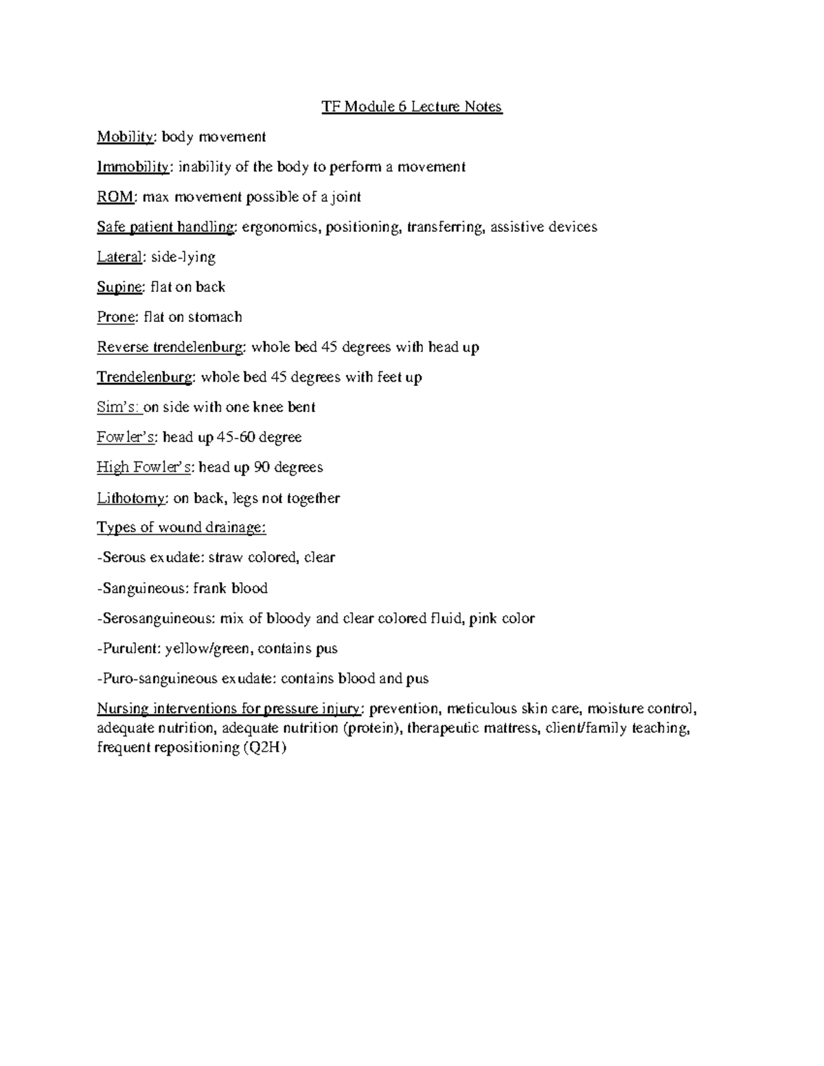 Module 6 Lecture Notes - TF Module 6 Lecture Notes Mobility: body ...
