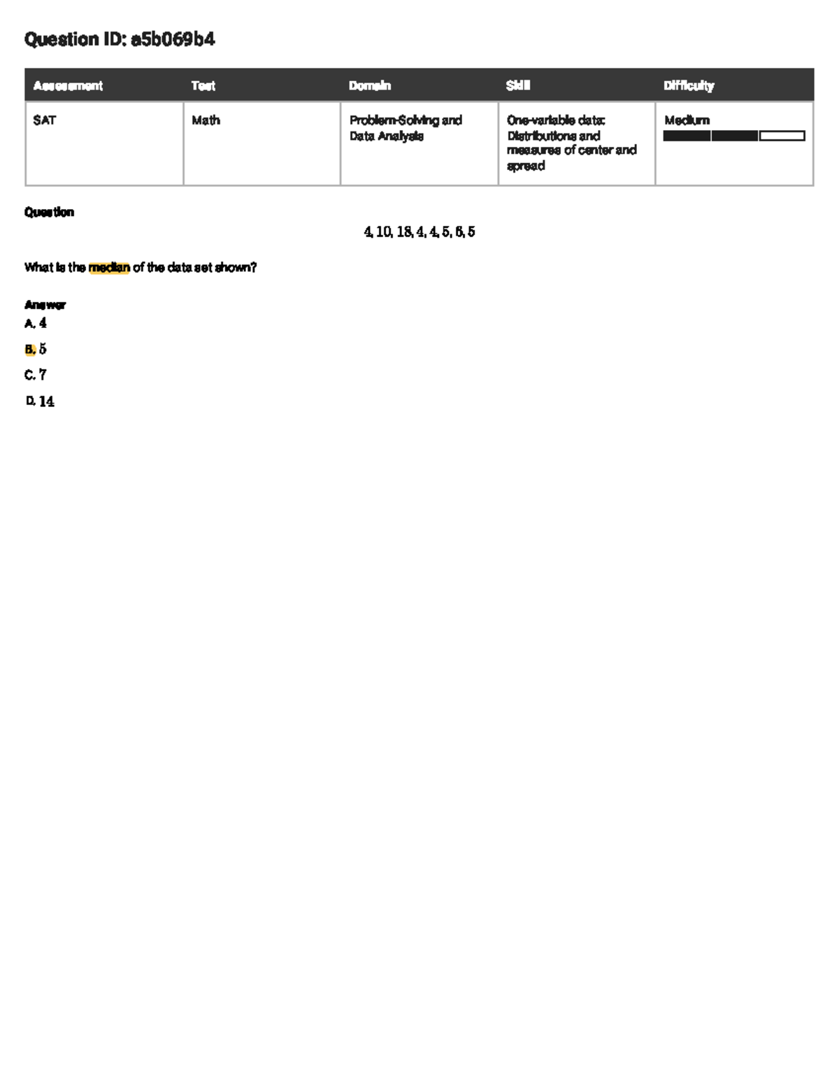 SAT Math Assessment: Medium & Hard Data Analysis Questions - Studocu