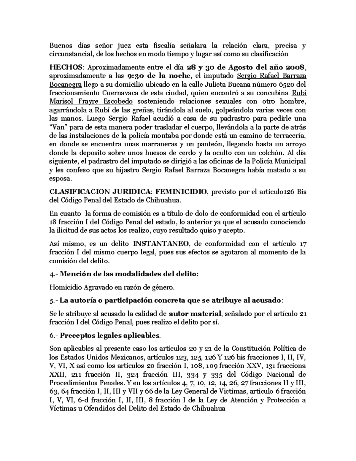 Caso de Feminicidio: Acusación contra Sergio Rafael Barraza Bocanegra ...