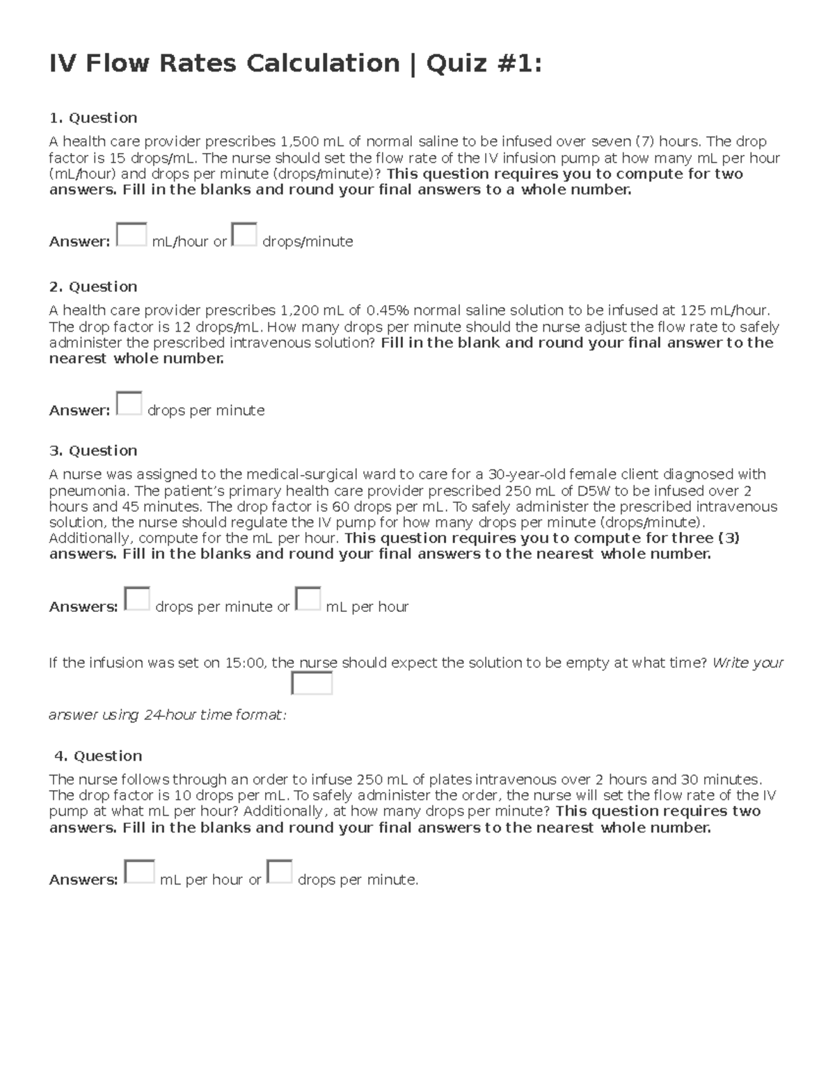 IV Flow Rates Calculation | Quiz #1 - Studocu