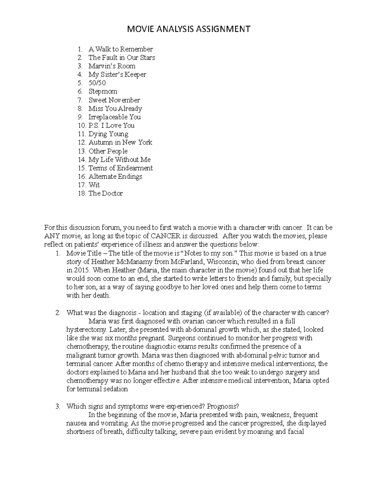 Cancer. Movie analysis - MOVIE ANALYSIS ASSIGNMENT A Walk to Remember ...