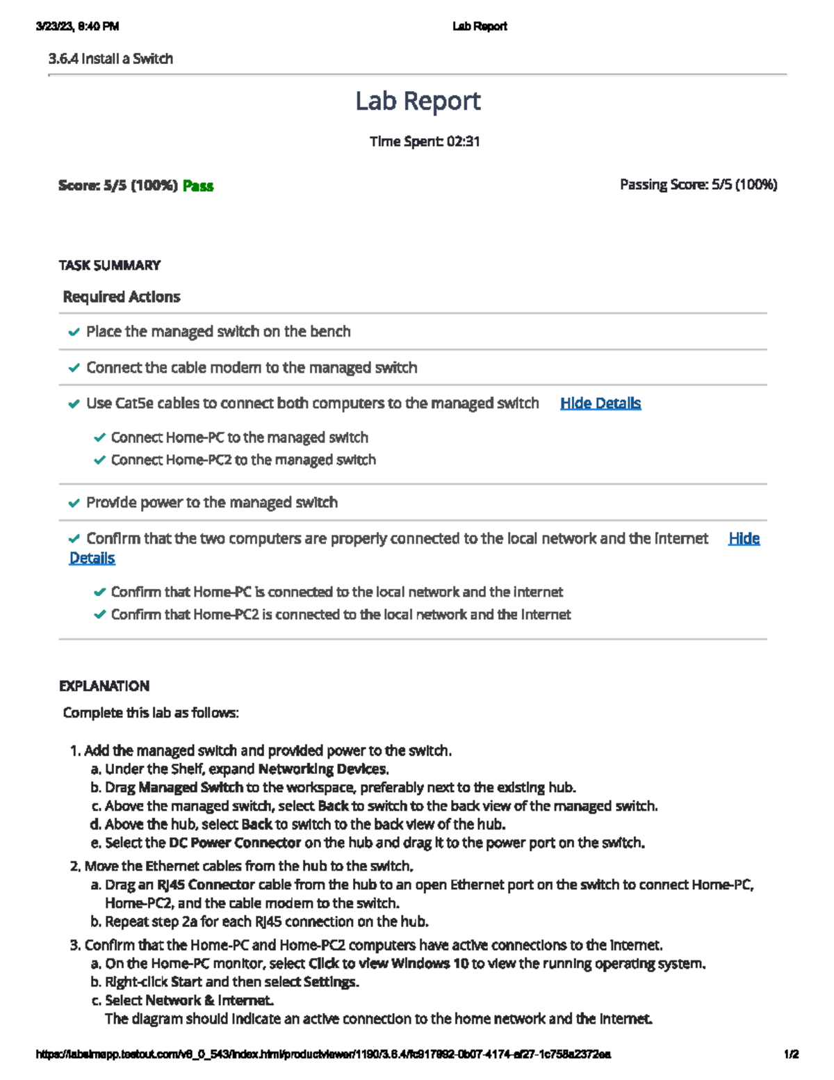 Lab Report 3.6.4: Installing a Managed Switch and Network Setup - Studocu