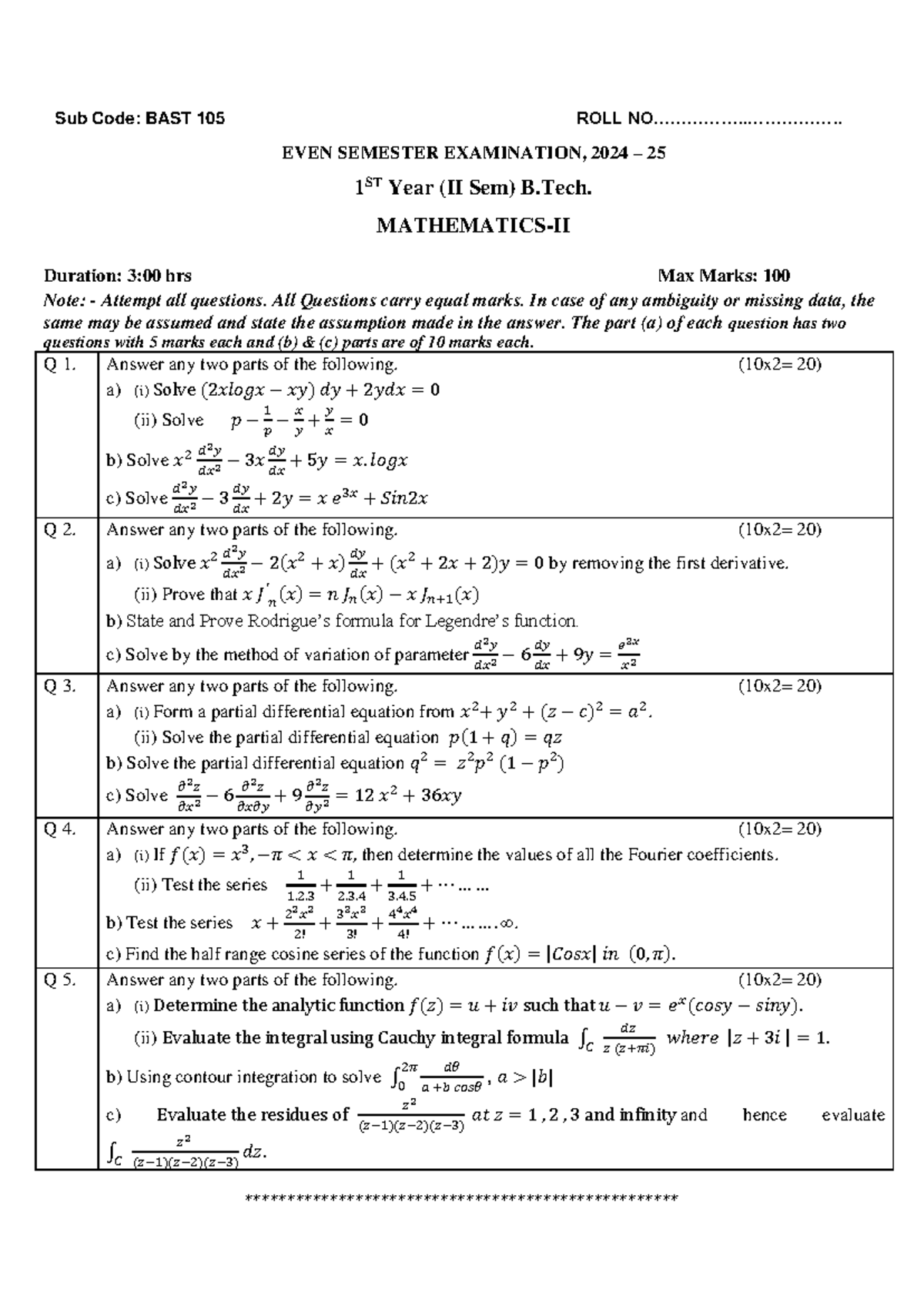 BAST 105 Final Exam Paper - B.Tech 1st Year (II Sem) 2024 - Studocu