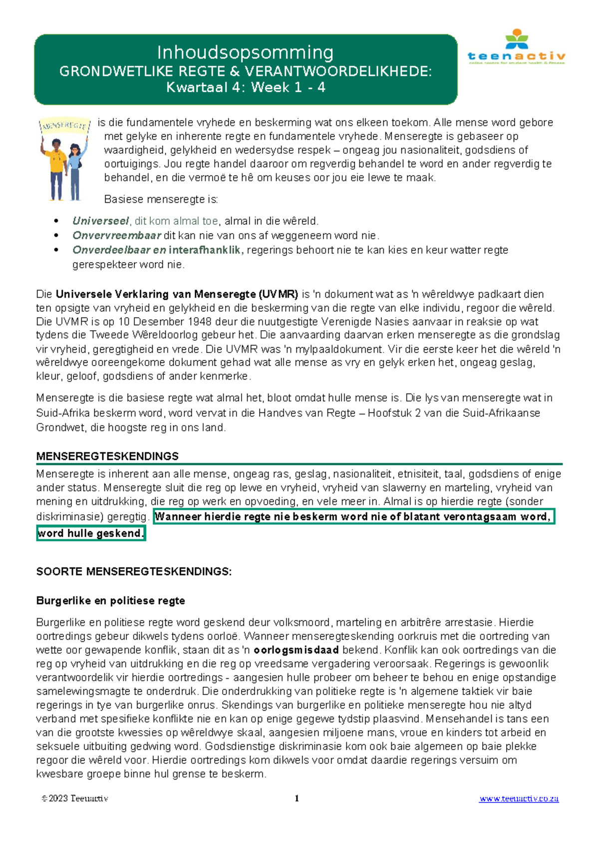 Inhoudsopsomming van Menseregte en Geslagsgebaseerde Geweld: Kwartaal 4 ...