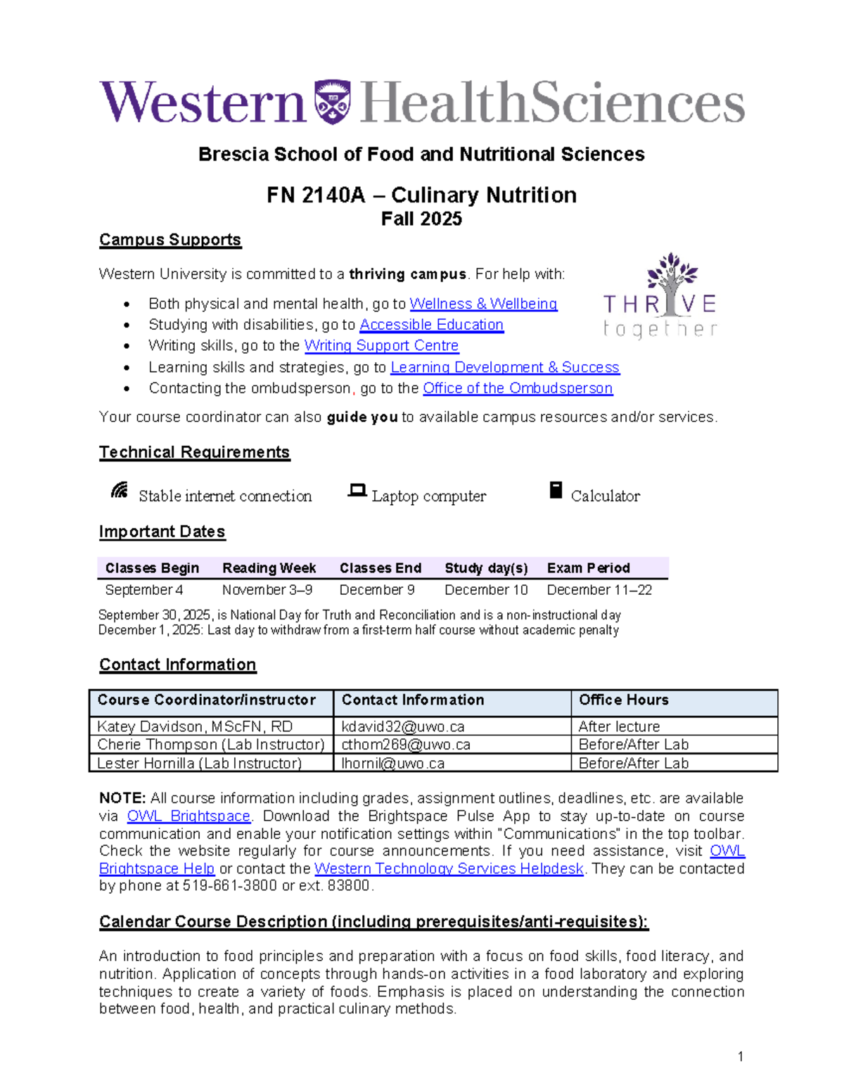 FN 2140A - Culinary Nutrition Course Outline and Campus Resources Fall ...