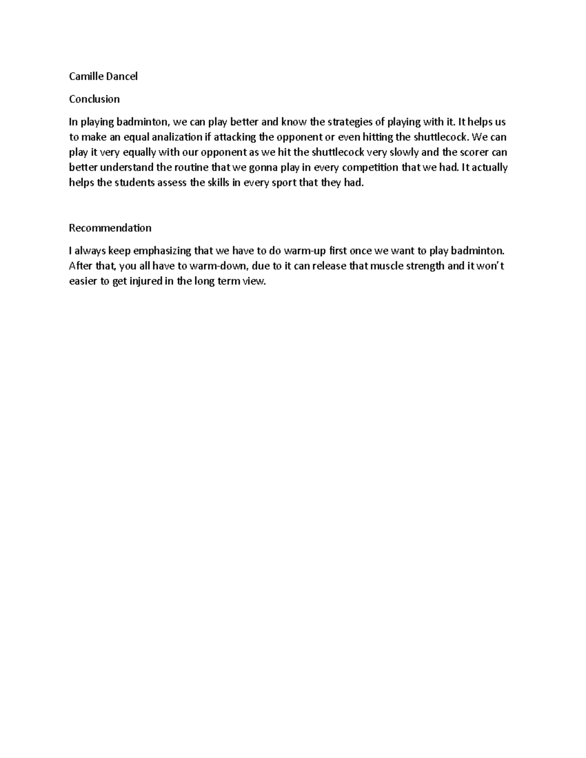 PE3 - Badminton Essay: Strategies and Recommendations for Players - Studocu