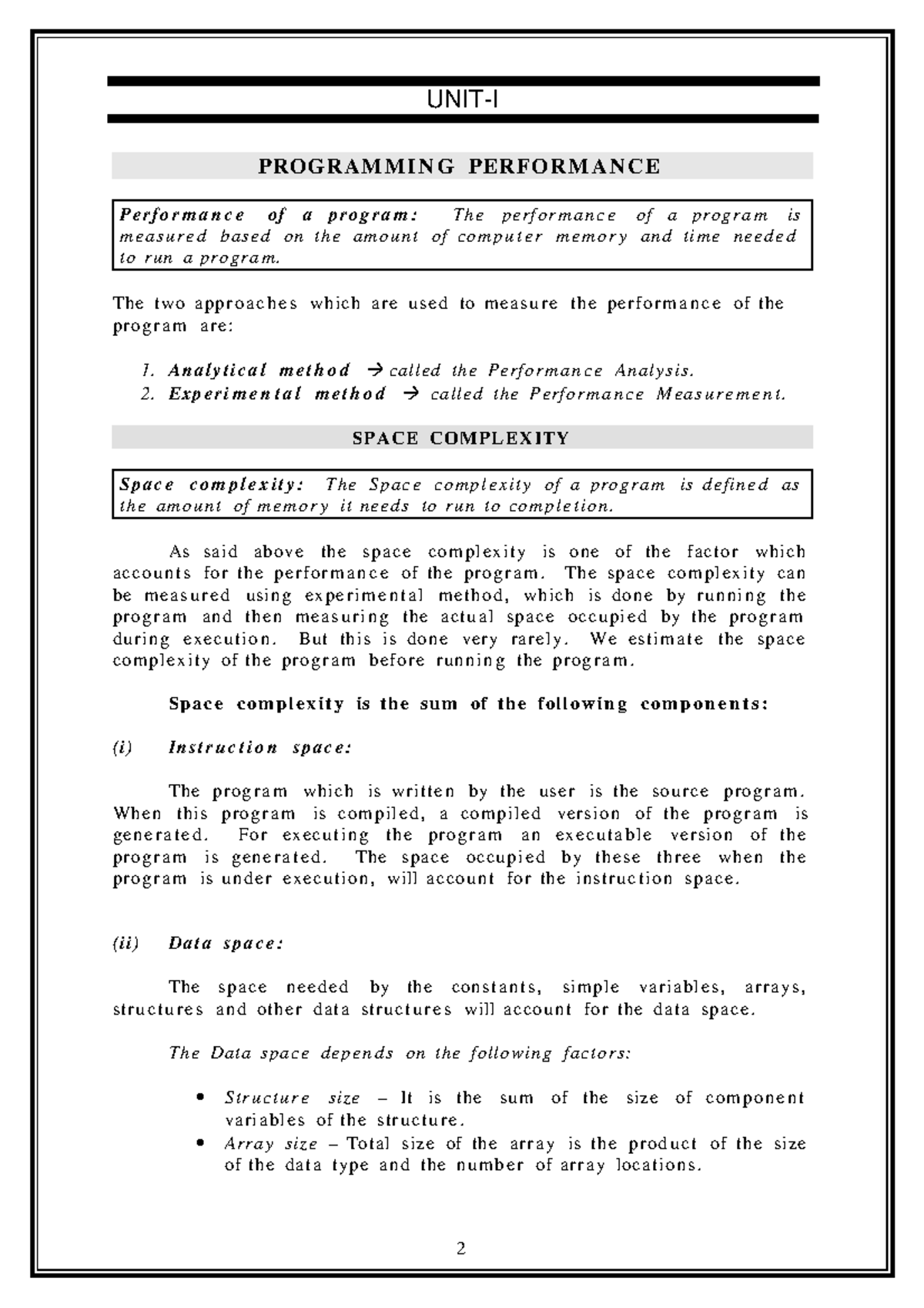 Complete Dsa Notes 100 Dsa Unit I Program M I N G Perfor Ma N Ce